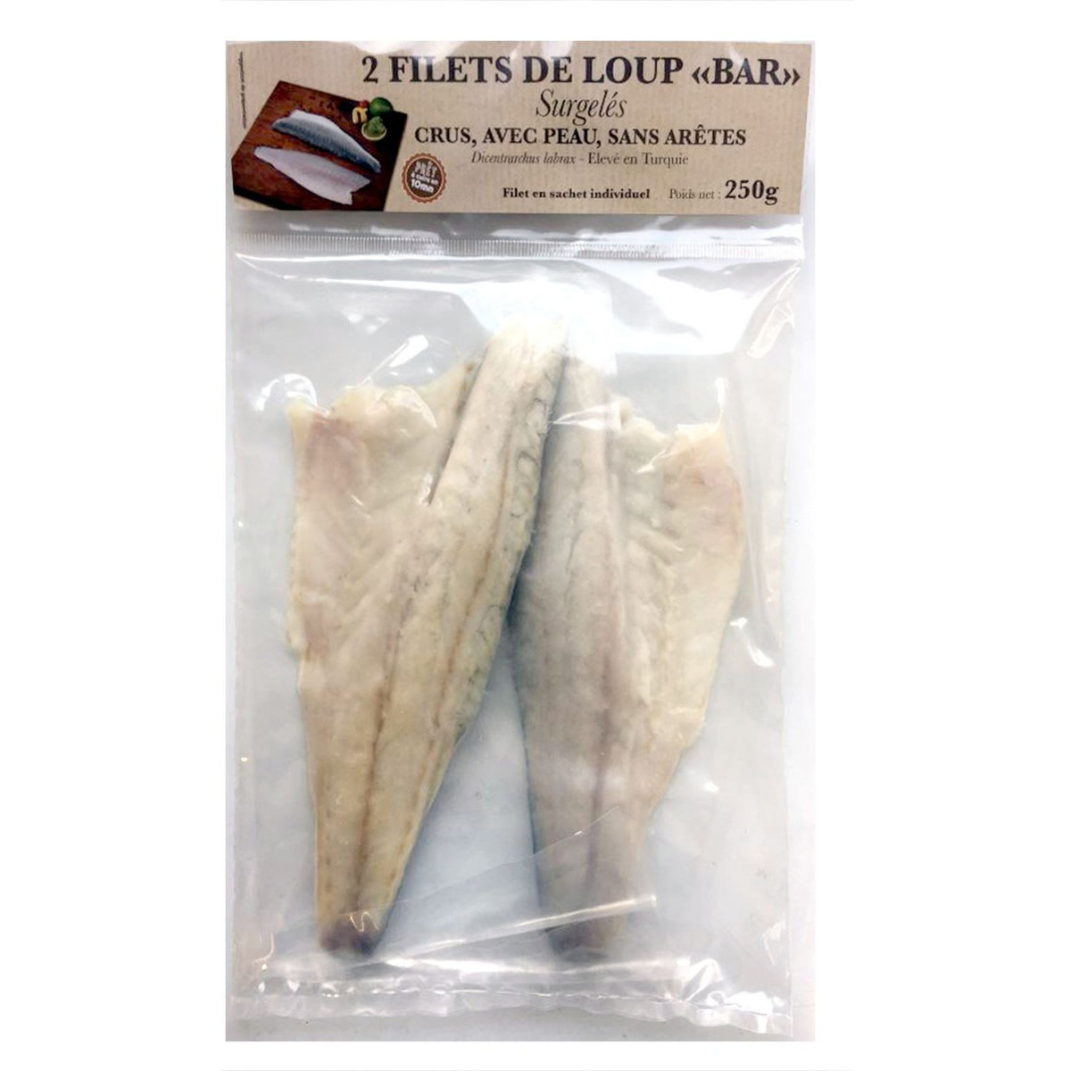 Filet de loup bar cru avec peau sans arêtes 2 pièces 250g pas cher ...