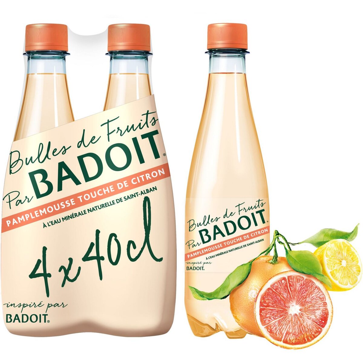 BADOIT Eau minérale gazeuse aromatisée au pamplemousse et citron 4x40cl ...