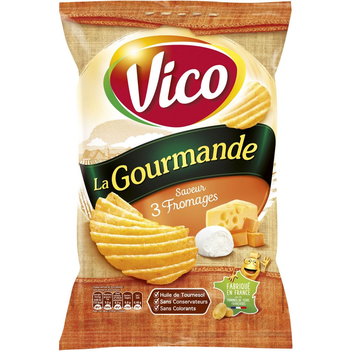 VICO Vico chips la gourmande 3 fromages sachet 120g pas cher - Auchan.fr