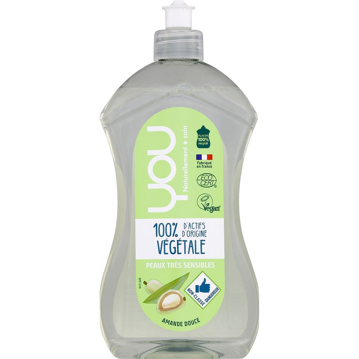 YOU Liquide vaisselle écologique amande douce peaux très sensibles 500ml pas cher - Auchan.fr
