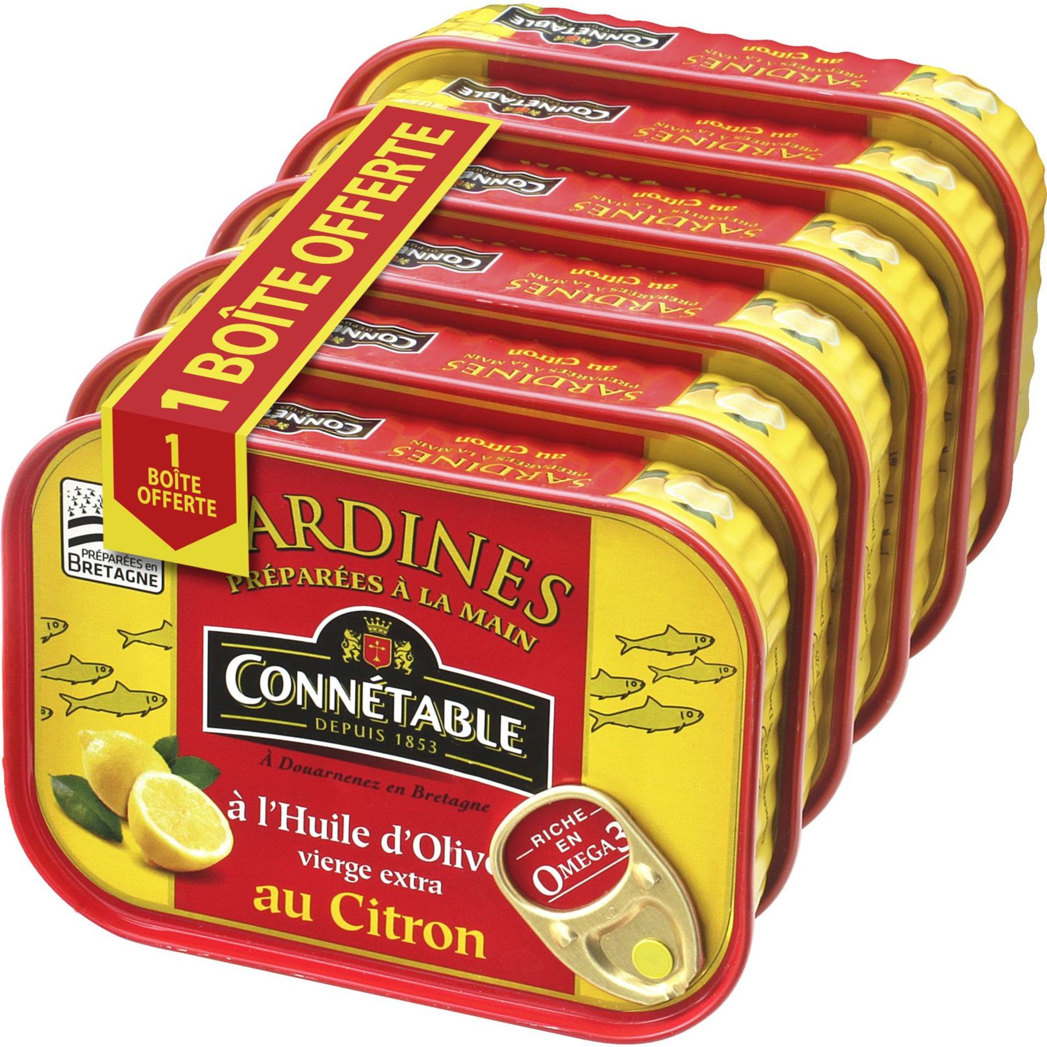 Connetable sardine à l'huile d'olive et citron 5x135g +1 pas cher ...