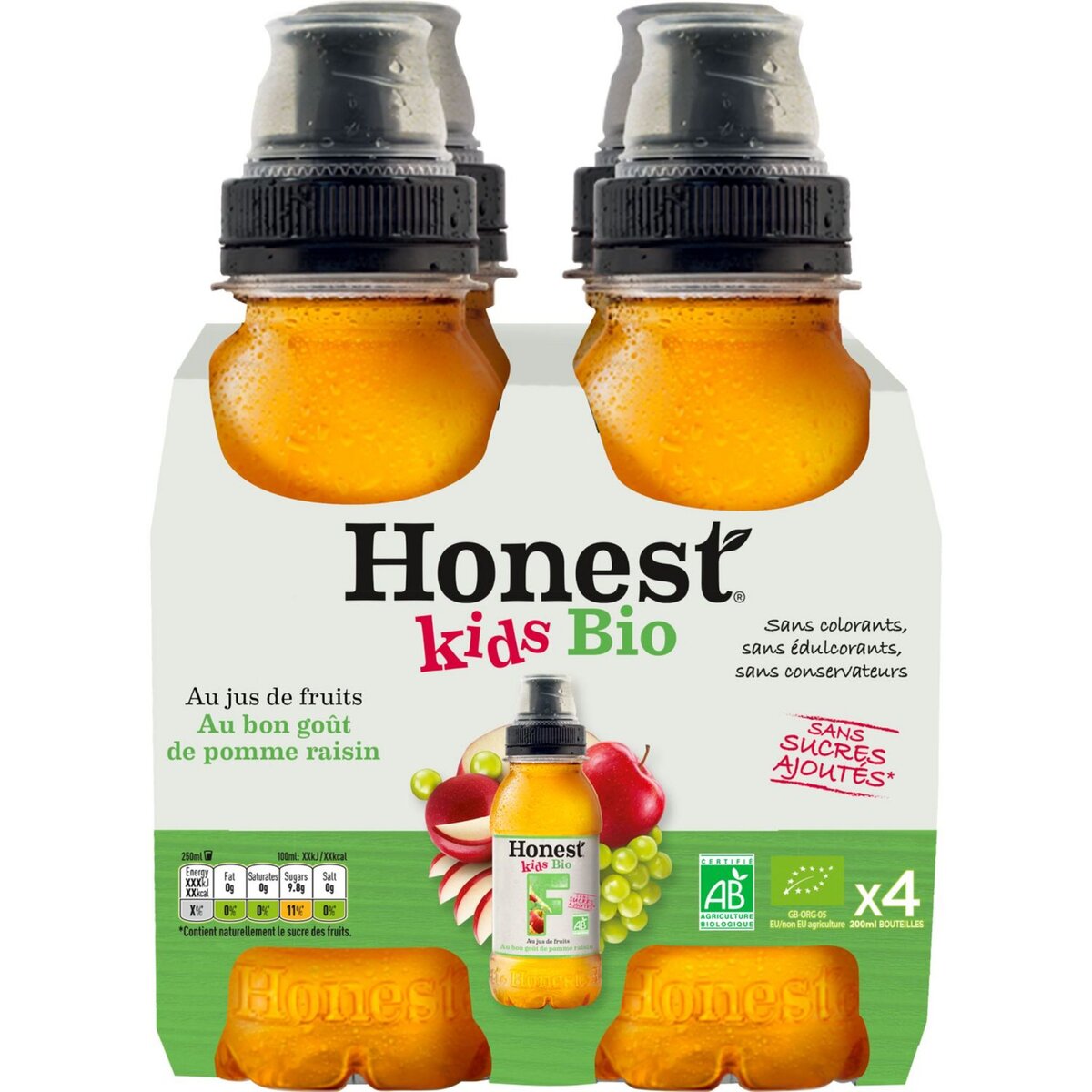 HONEST Boisson kids au jus de fruits pomme raisin bio bouteilles 4x20cl ...