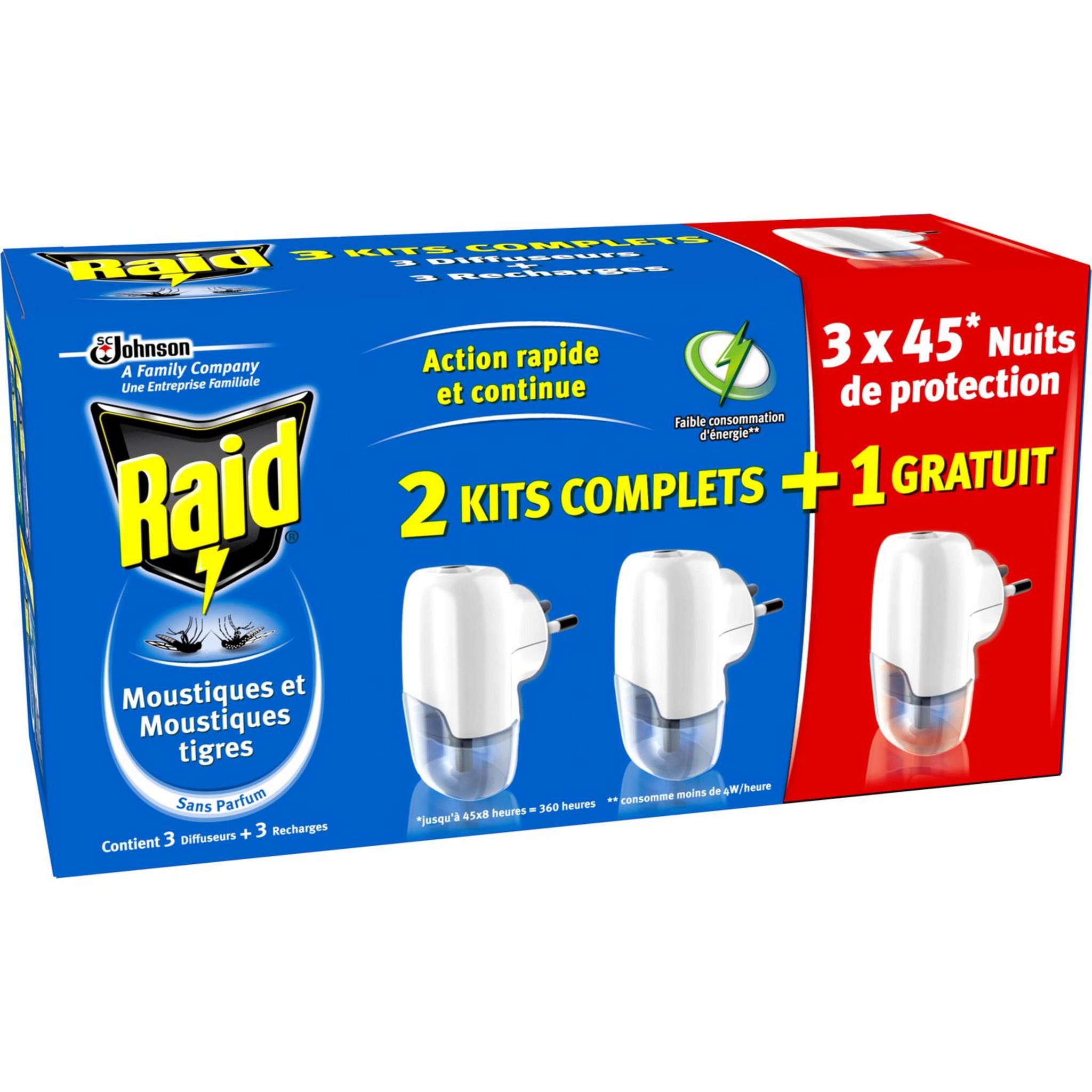 RAID Raid diffuseur électrique liquide 45 nuits x2 +1offert pas cher - Auchan.fr