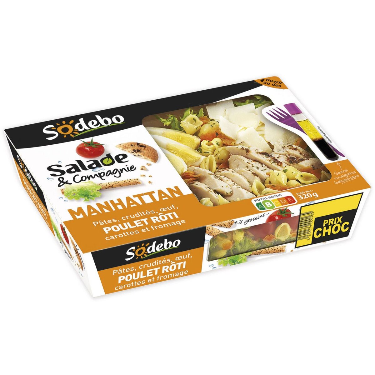 SODEBO Salade Manhattan pâtes, crudités, oeuf, poulet rôti, et fromage ...