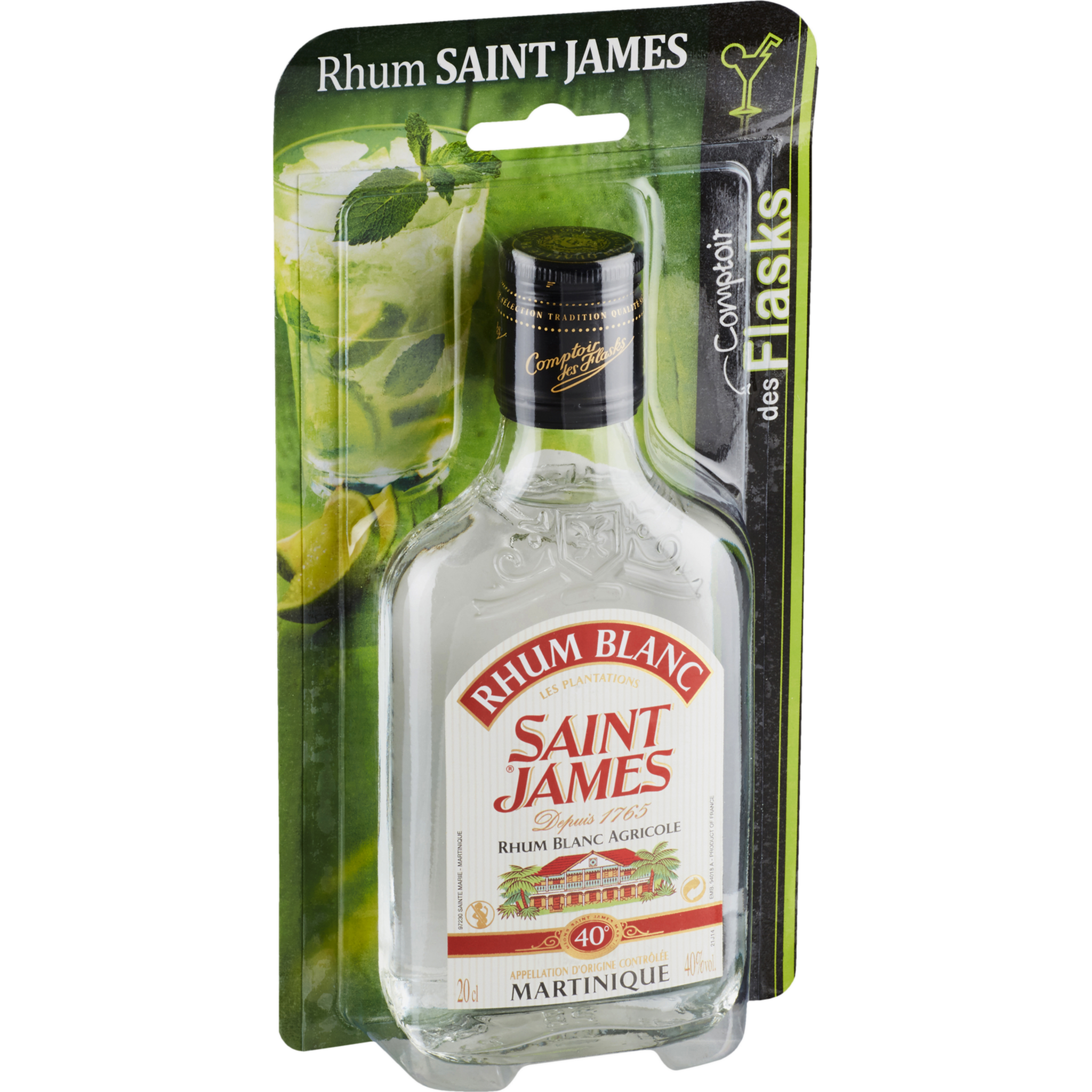 SAINT JAMES Saint James rhum blanc agricole flask 40° -20cl pas cher ...
