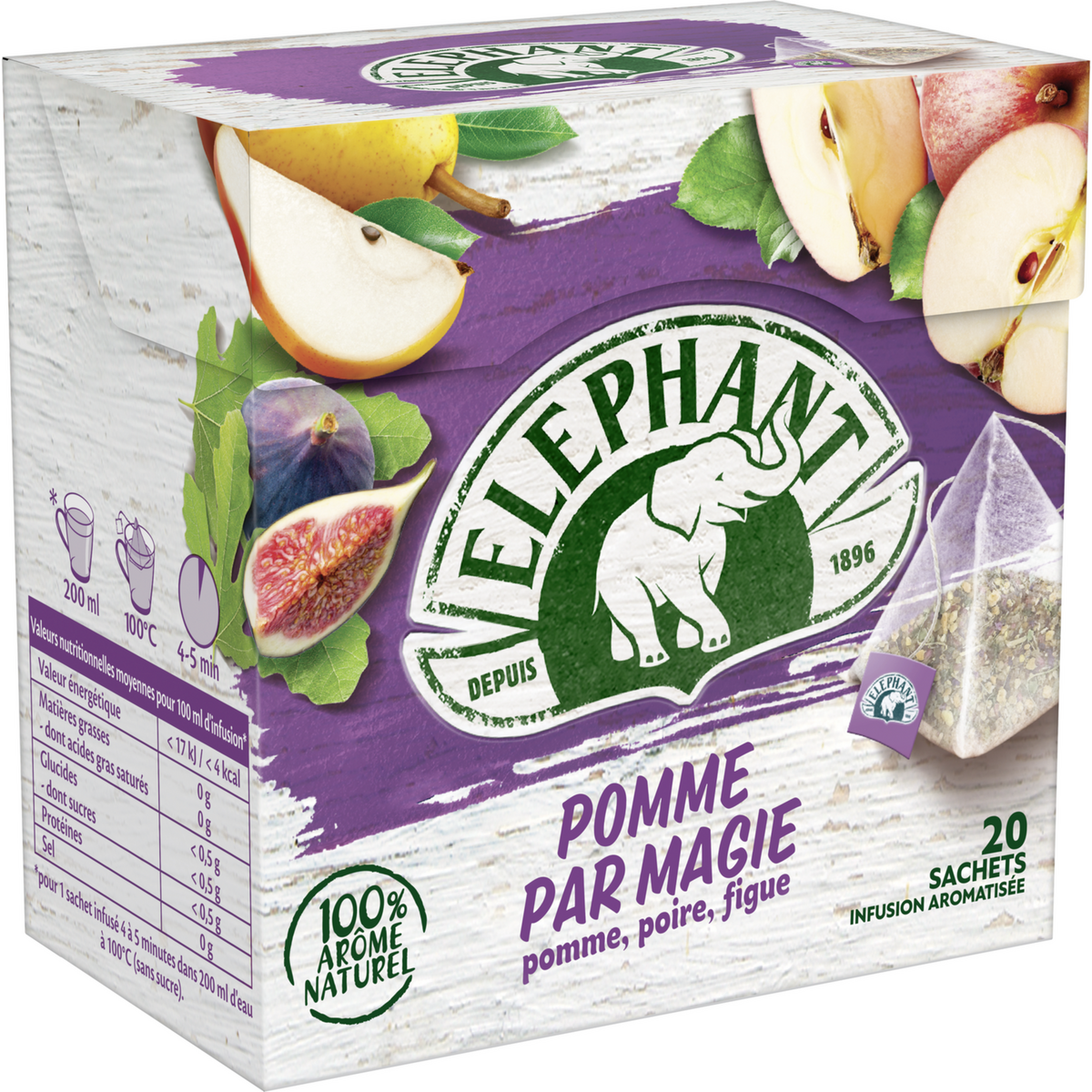 ELEPHANT Elephant infusion pomme poire figue sachet x20 -40g pas cher ...