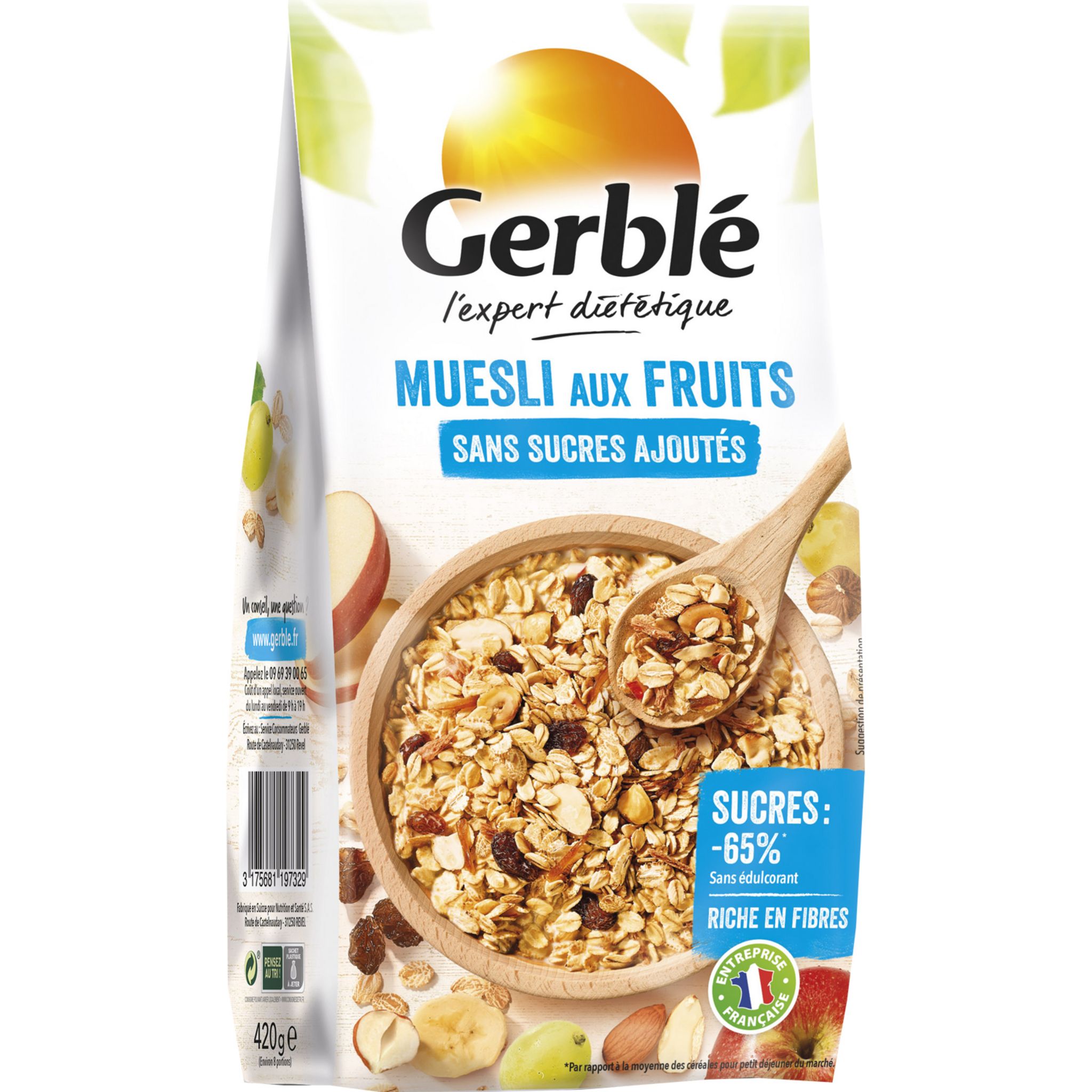 GERBLE Muesli aux fruits sans sucres ajoutés 420g pas cher - Auchan.fr