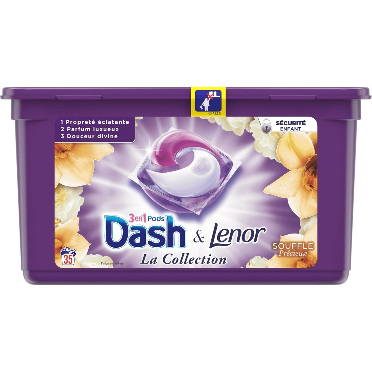 DASH Lenor Lessive capsules 3en1 souffle précieux fraîcheur 35 lavages ...