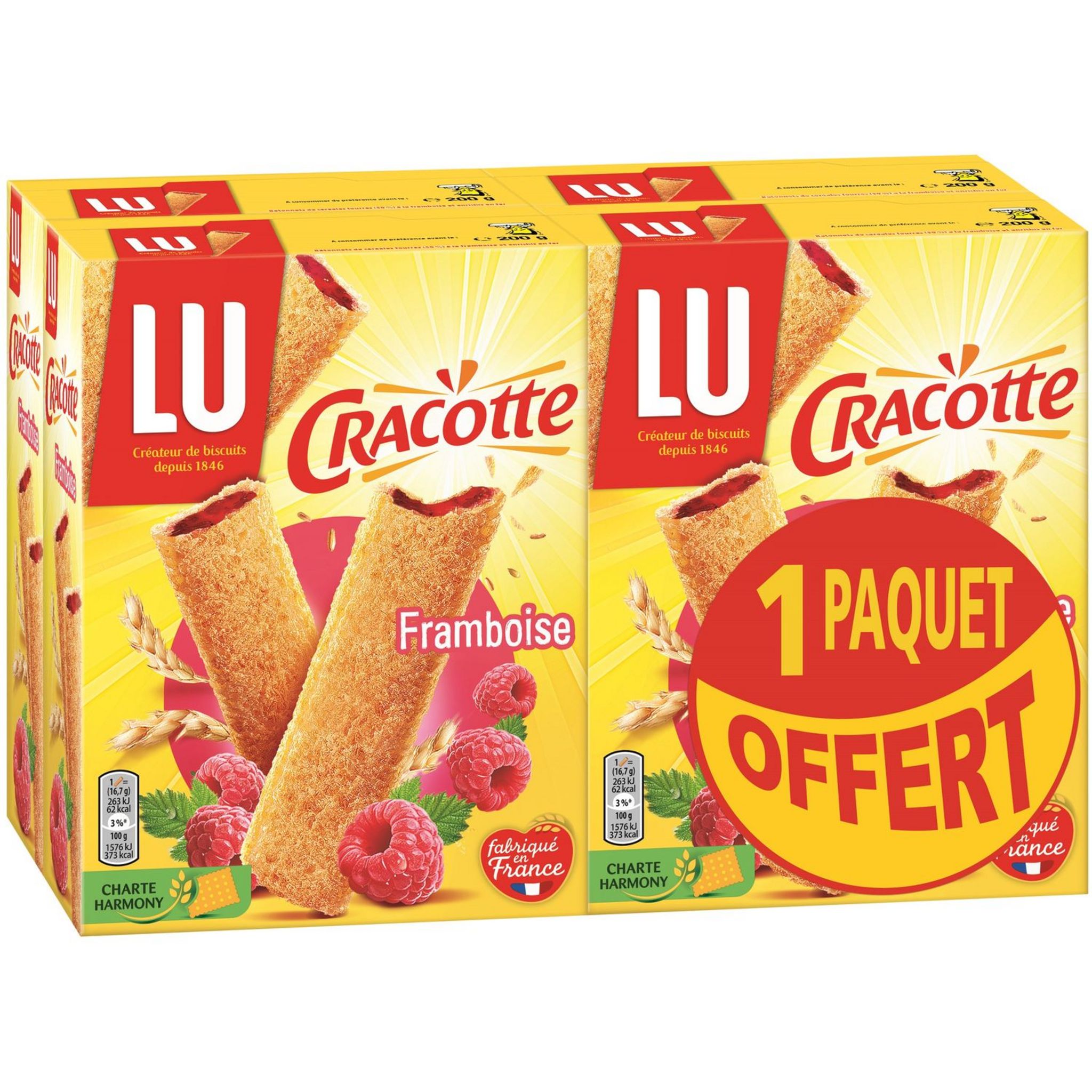 CRAQUINETTE Craquinette framboise 3x200g +1offert pas cher - Auchan.fr