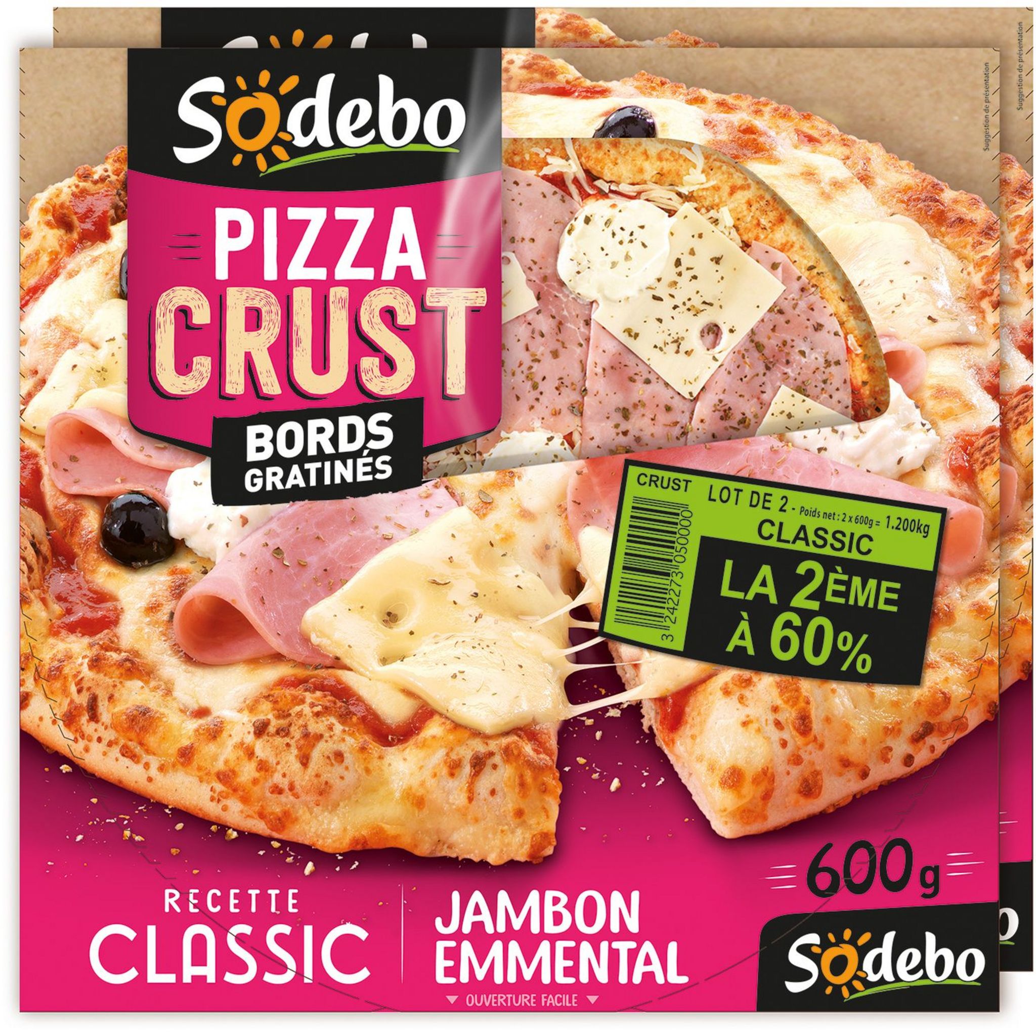 SODEBO Sodebo pizza crust jambon x2 pas cher - Auchan.fr
