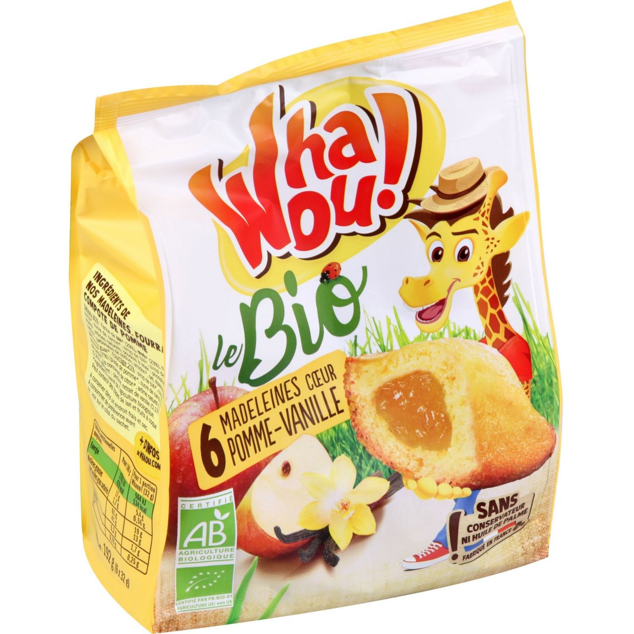 WHAOU Whaou madeleines coeur pomme vanille bio x6 -192g pas cher ...