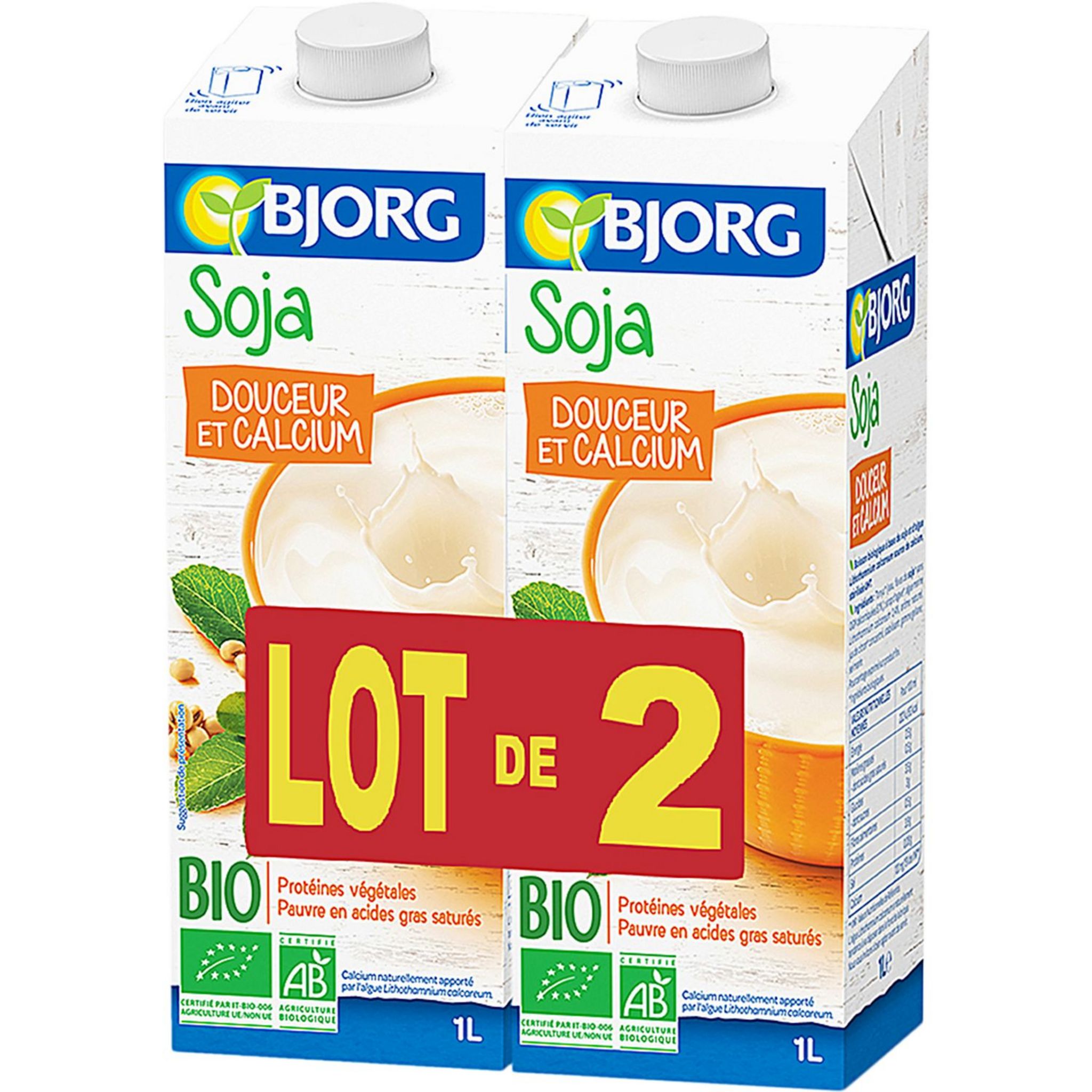 BJORG Bjorg soja à boire calcium bio 2x1l pas cher - Auchan.fr