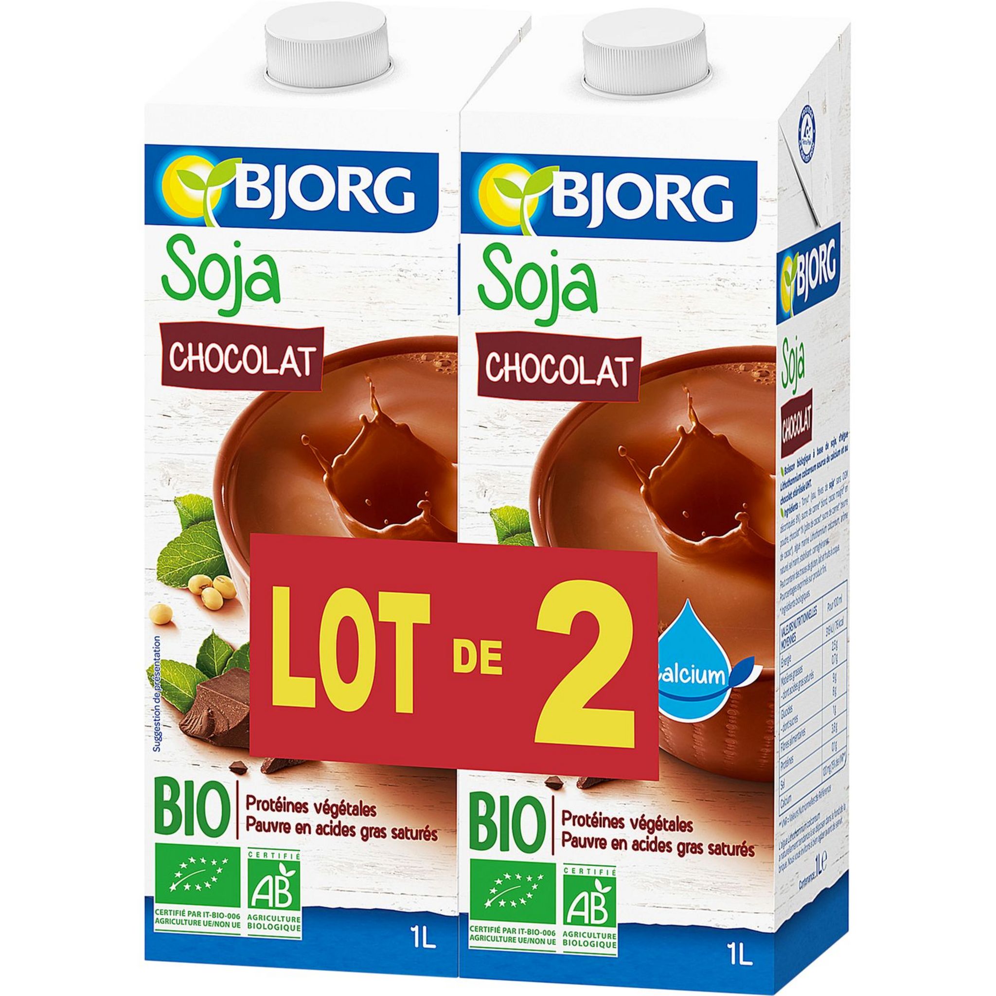 BJORG Bjorg soja chocolat bio calcium 2x1l pas cher - Auchan.fr