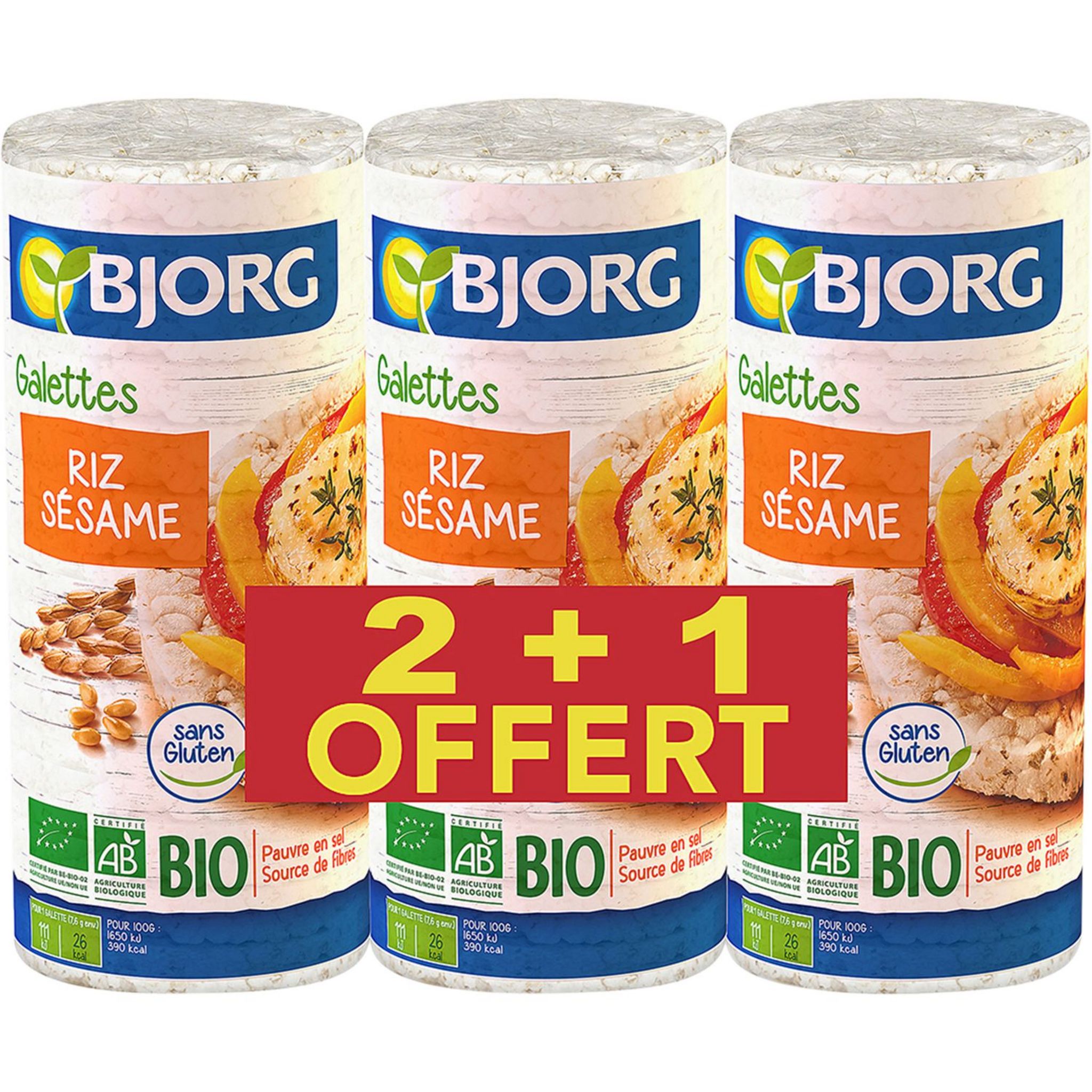 BJORG Bjorg galettes de riz au sésame bio 2x130g +130g offert pas cher ...
