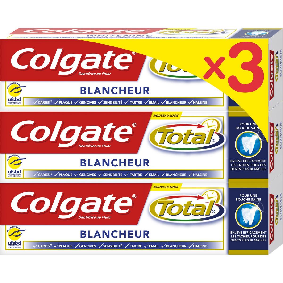COLGATE Colgate dentifrice total + blancheur 3x75ml pas cher - Auchan.fr