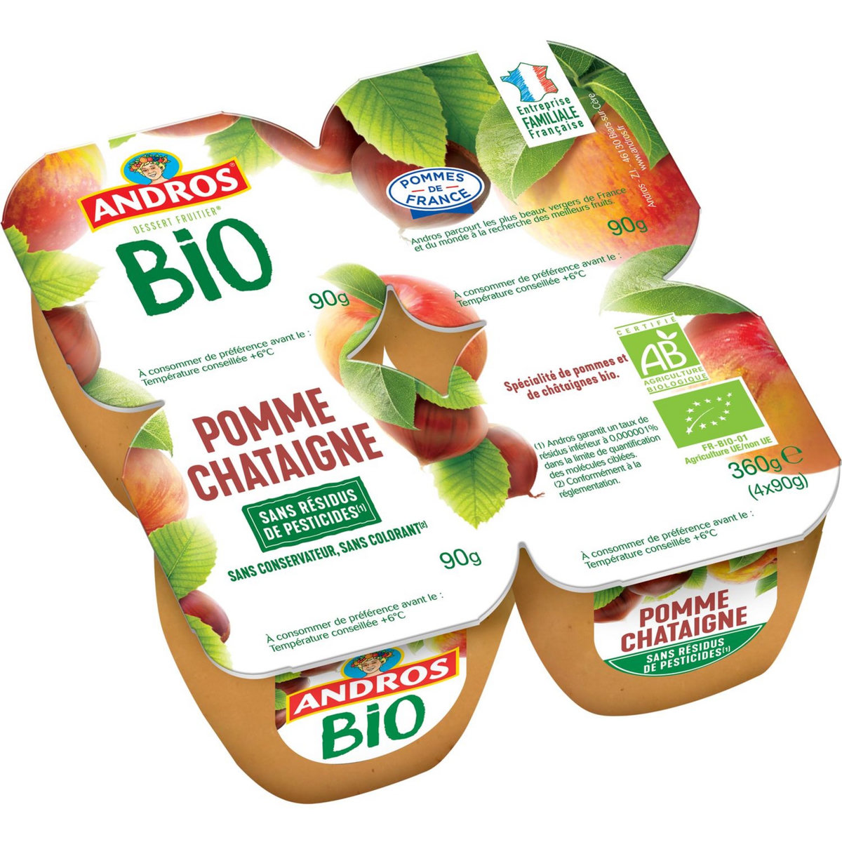 ANDROS Dessert fruitier pomme châtaigne bio 4x90g pas cher - Auchan.fr