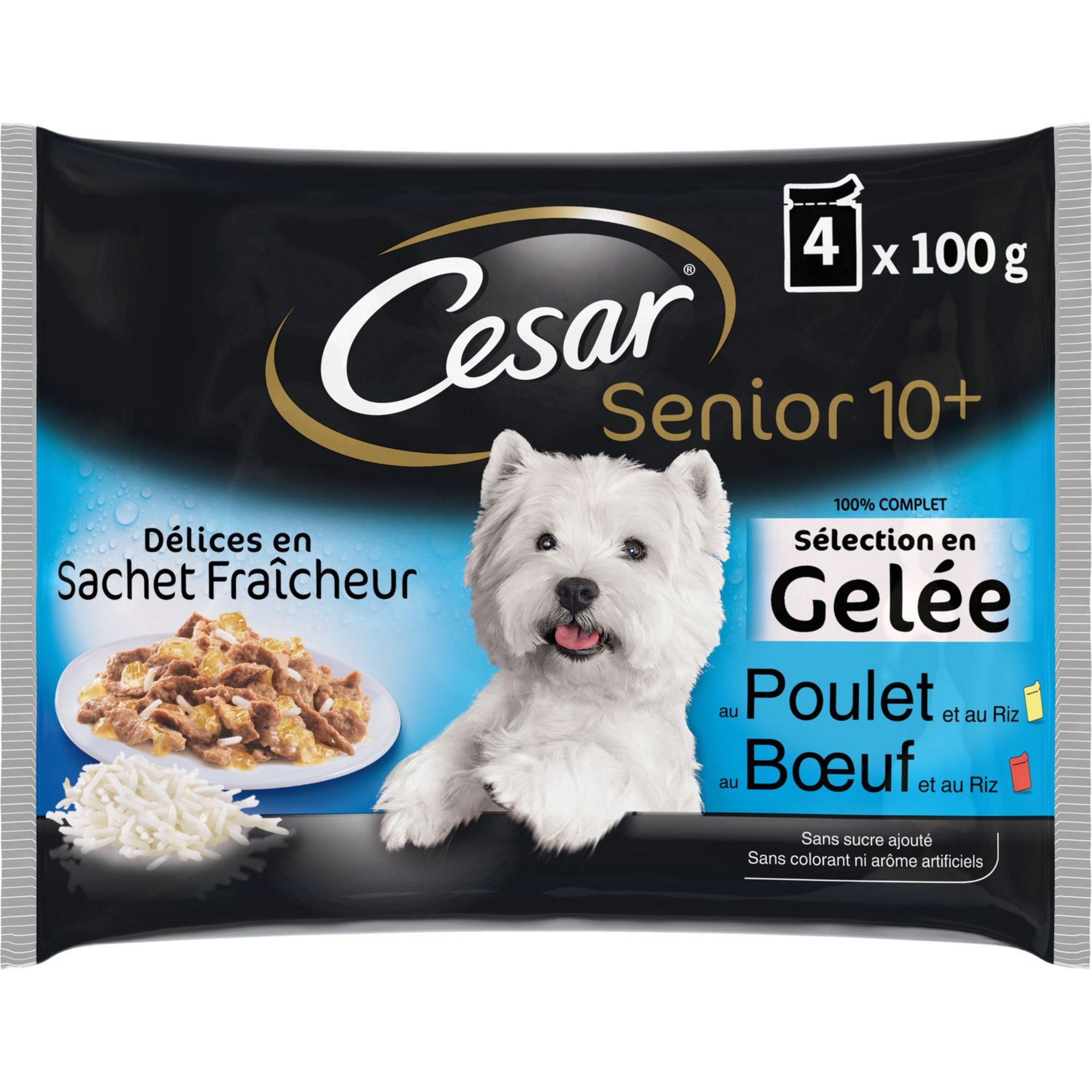 CESAR César Sénior 10+ sachets pâtée en gelée poulet boeuf riz pour ...