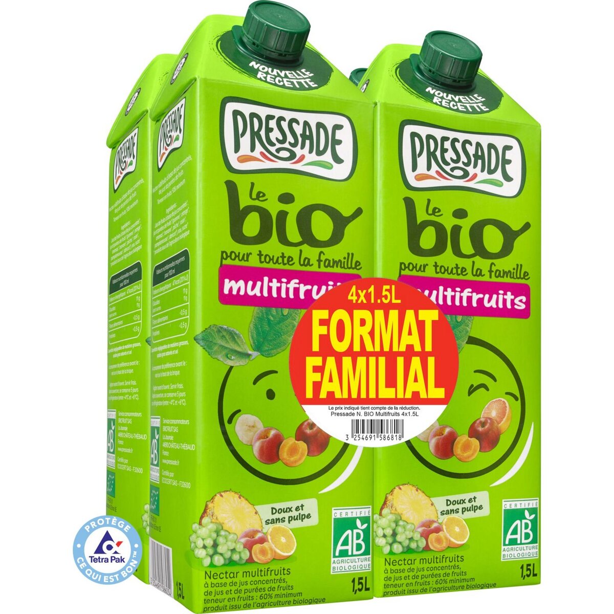 PRESSADE Pressade nectar multifruit bio 4x1,5l format familial pas cher ...