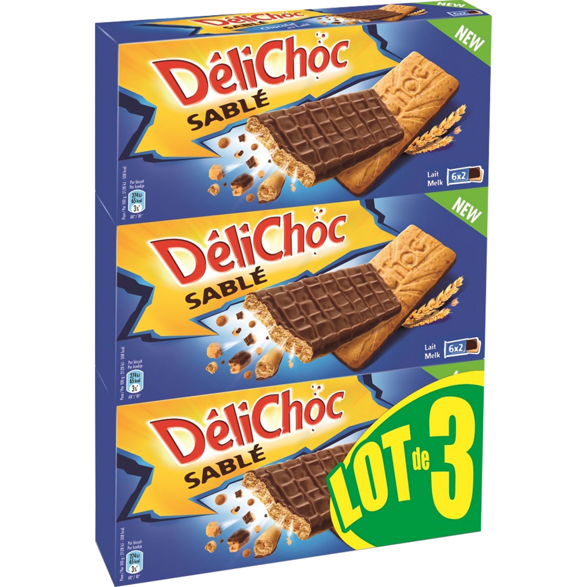 DELICHOC Biscuits sablés nappés de chocolat au lait Lot de 3 3x150g pas ...