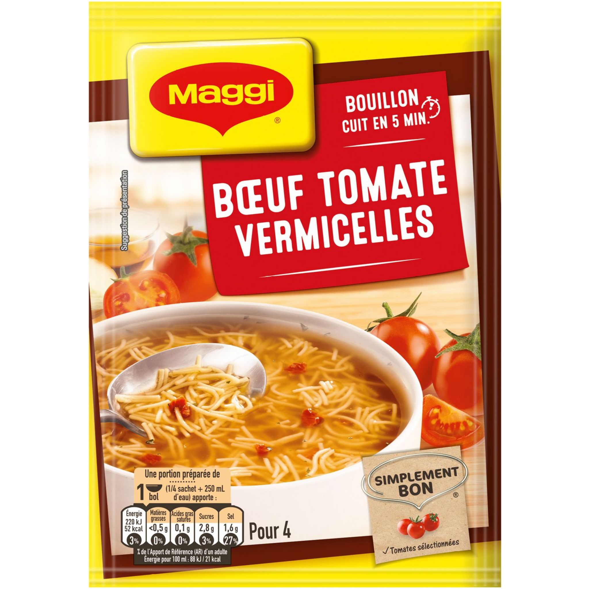 MAGGI Maggi Bouillon déshydraté au boeuf, tomates et vermicelles 90g 4 ...