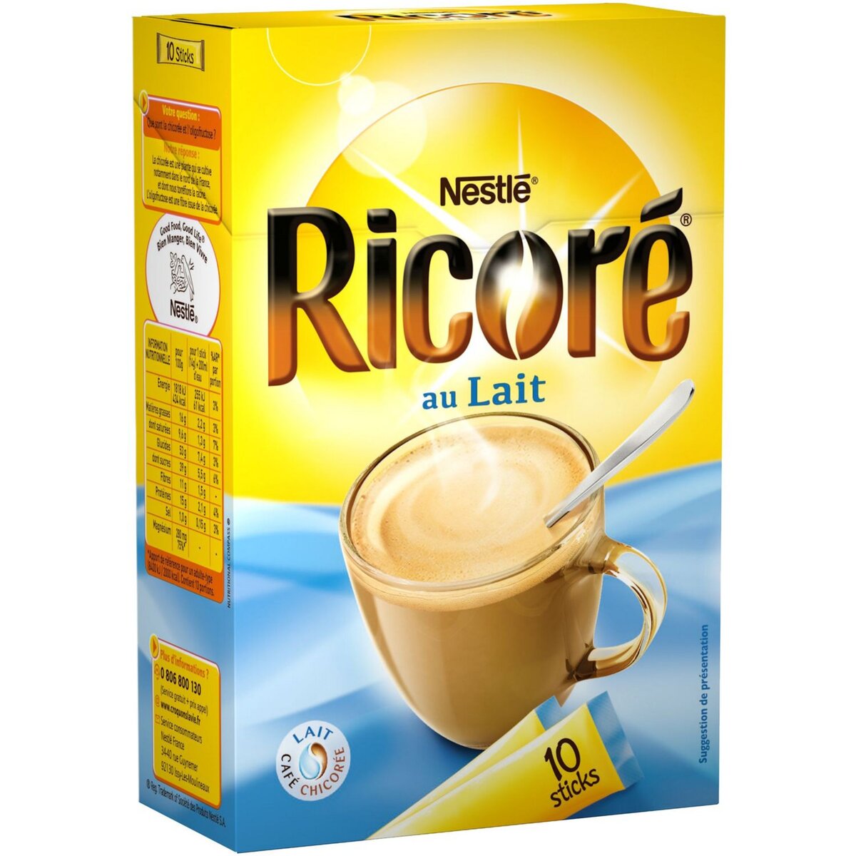 RICORE Café au lait à la chicorée en stick 10 sticks 140g pas cher ...