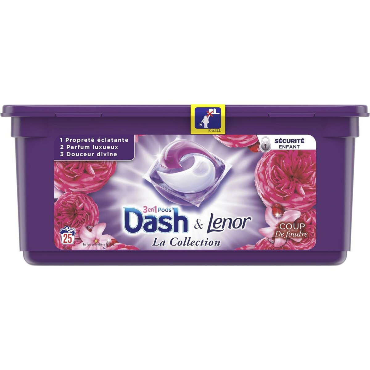 DASH Lessive capsules 3 en 1 coup de foudre 25 lavages 25 capsules pas ...