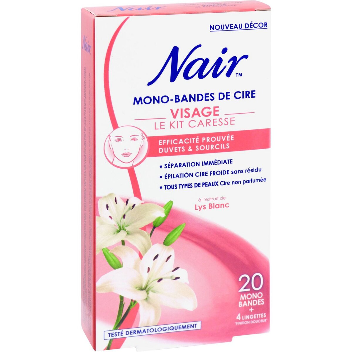 NAIR Mono-bandes de cire visage à l'extrait de lys blanc 20 bandes pas ...