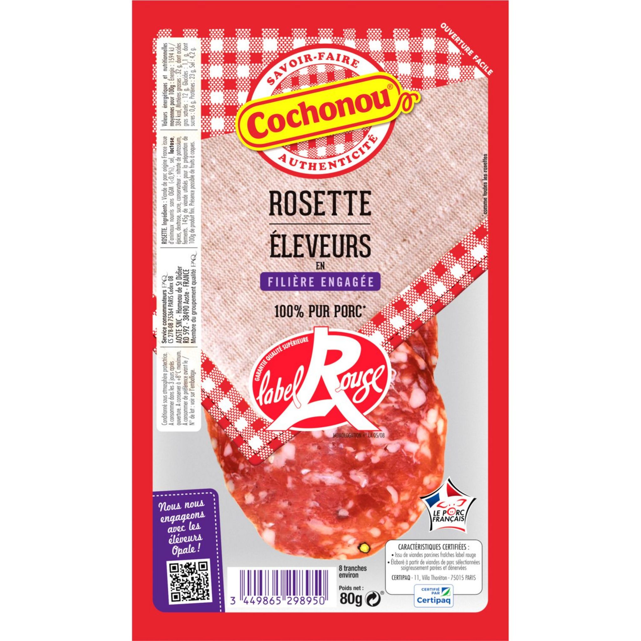 COCHONOU Rosette Label Rouge 80g pas cher - Auchan.fr