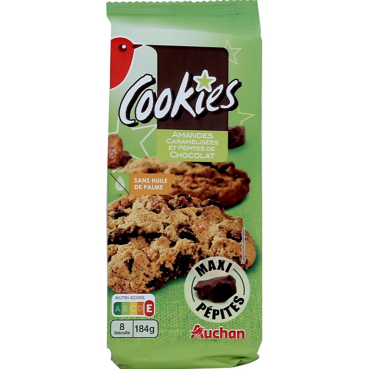 AUCHAN Cookies aux amandes caramélisées et pépites de chocolat 8 ...