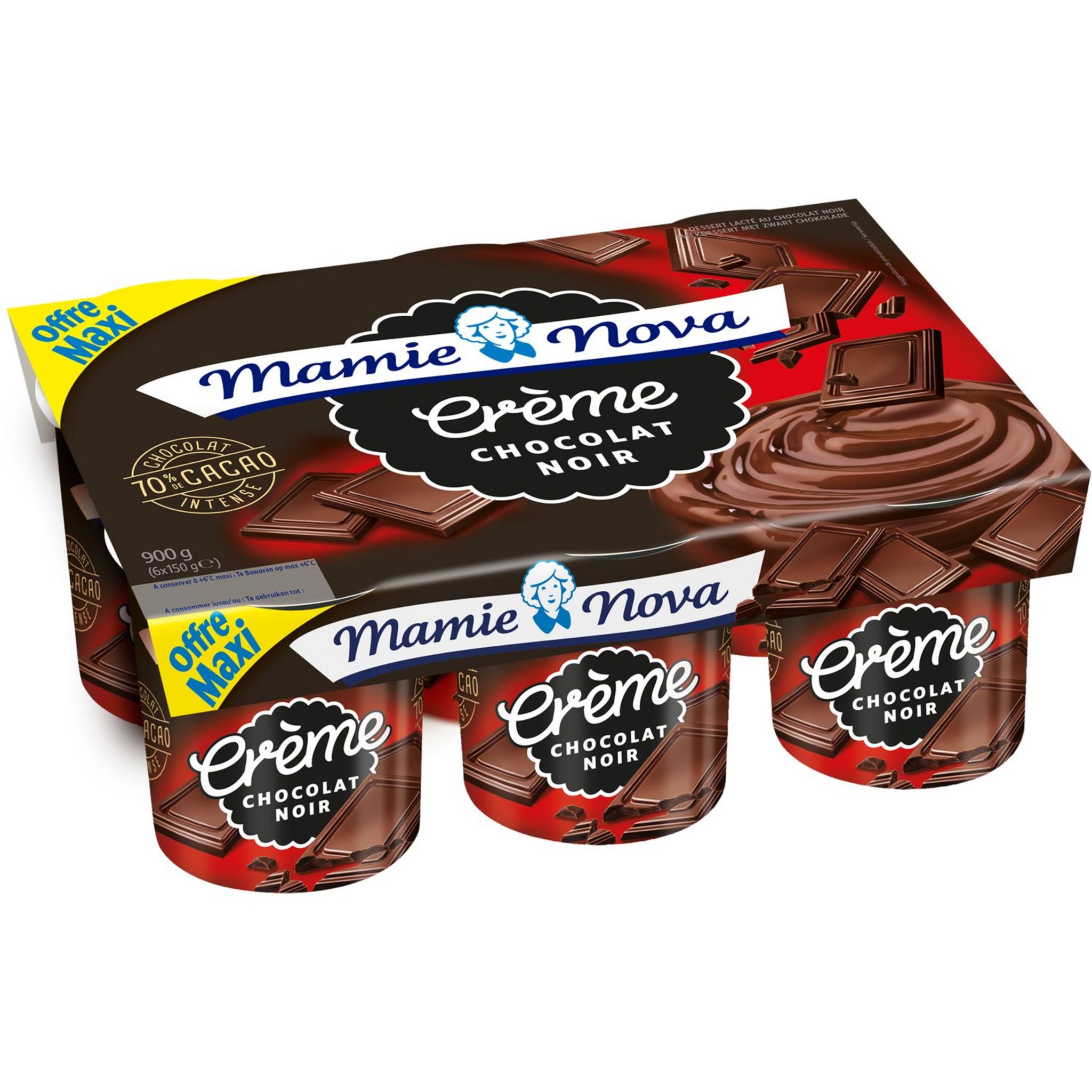 MAMIE NOVA Crème dessert au chocolat noir 70% de cacao 6x150g pas cher ...
