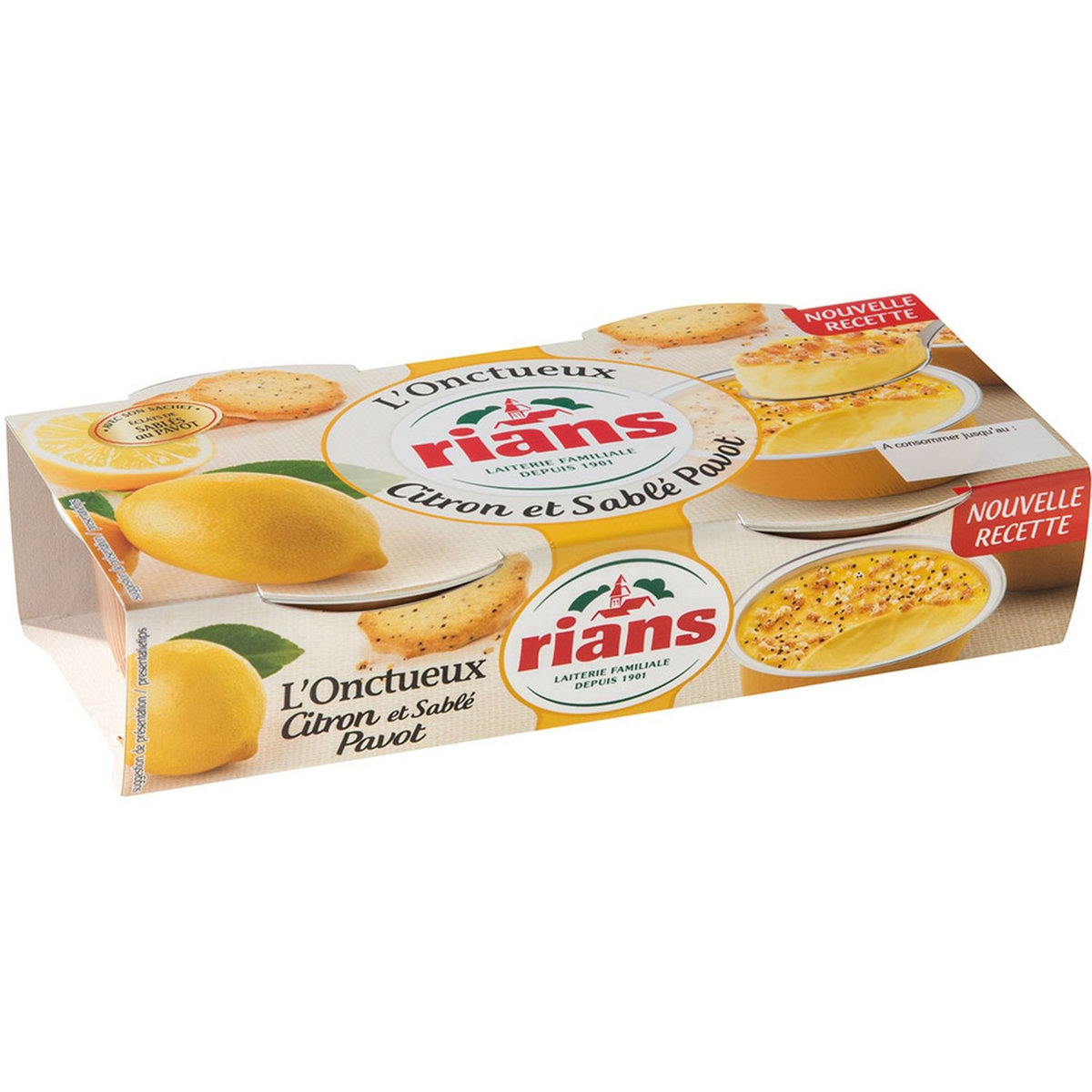 RIANS Dessert onctueux au citron et sablé pavot 2x90g pas cher - Auchan.fr