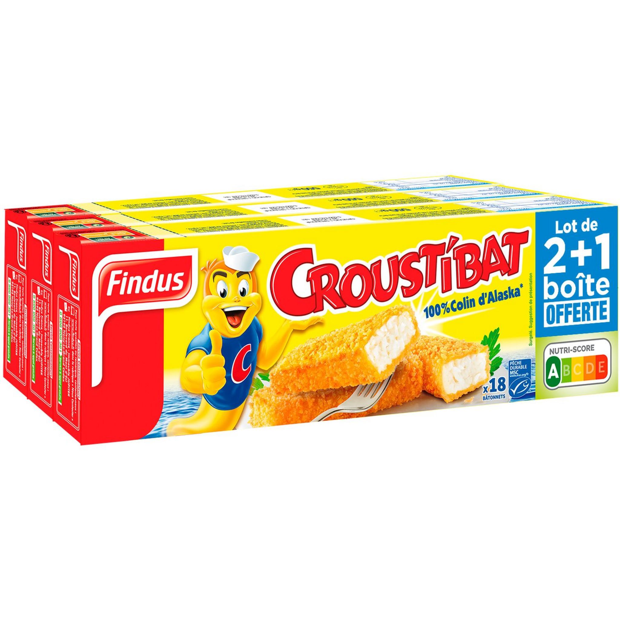 FINDUS Findus Crousti'bat Croquette de poisson pané 2 boîtes + 1 ...