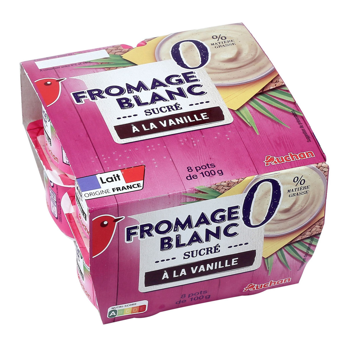 AUCHAN Fromage blanc sucré à la Vanille 0% MG 8x100g pas cher - Auchan.fr
