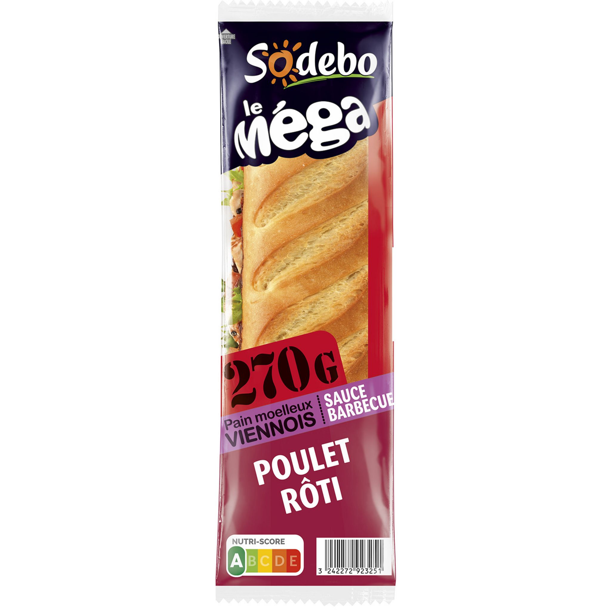 SODEBO Sandwich mega baguette viennois poulet sauce barbecue 1 part ...