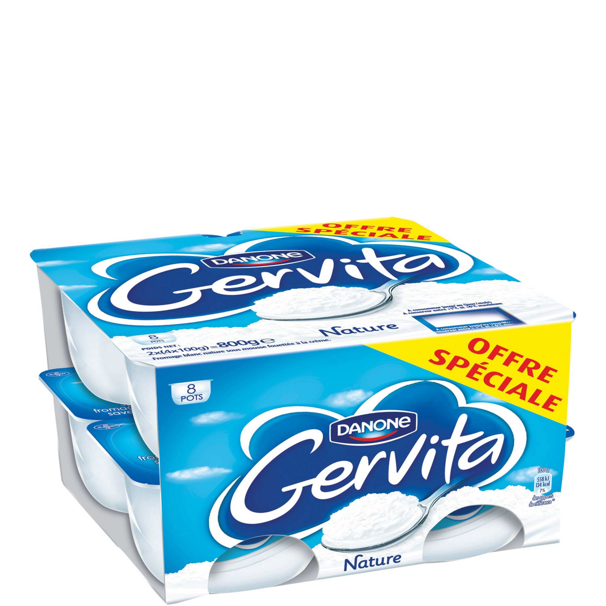 GERVITA Fromage blanc nature sous mousse fouettée à la crème 8x100g pas ...