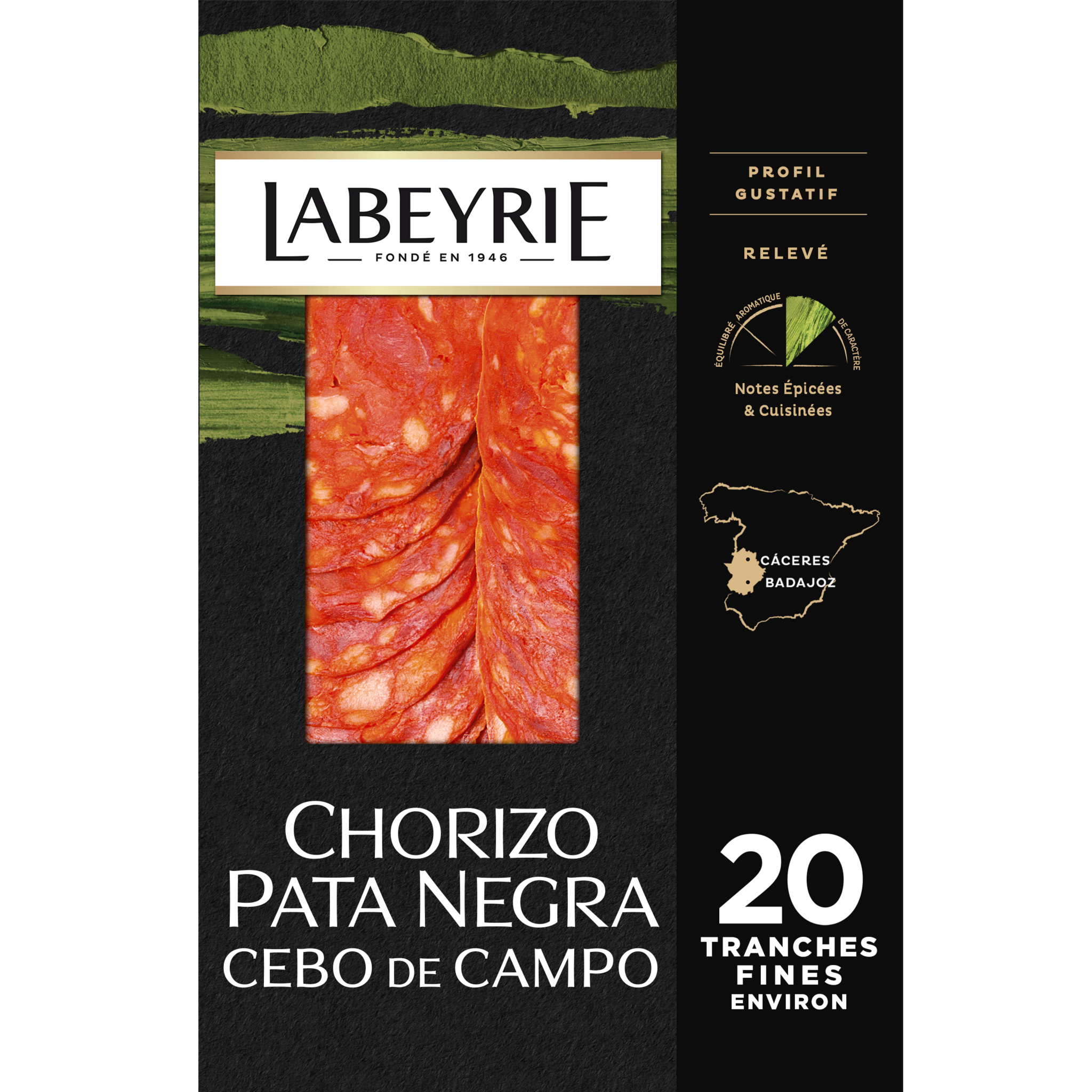 LABEYRIE Chorizo Pata Negra 20 tranches fines environ 70g pas cher ...