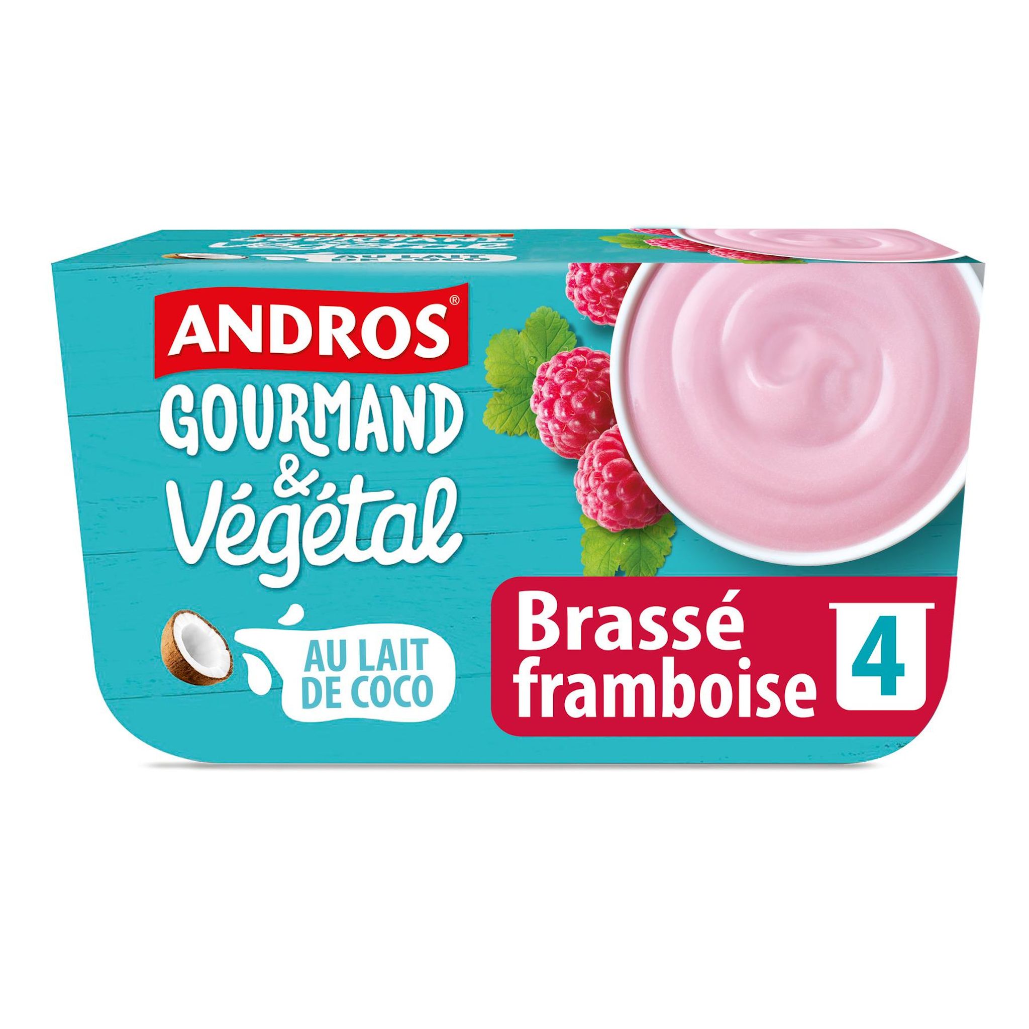 ANDROS Dessert brassé végétal framboise au lait de coco 4x100g pas cher ...