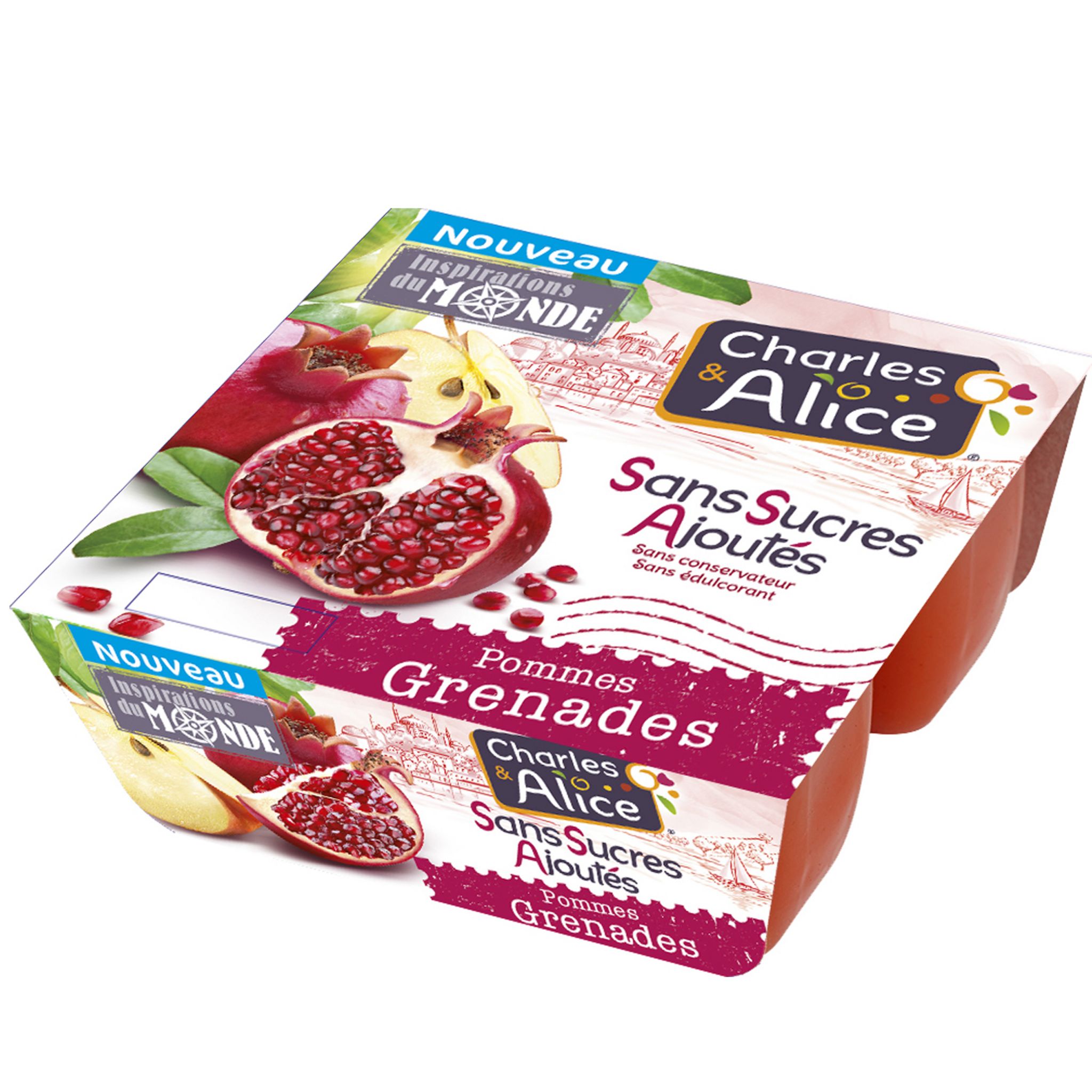 CHARLES & ALICE Spécialité pommes grenades sans sucres ajoutés 4x97g ...