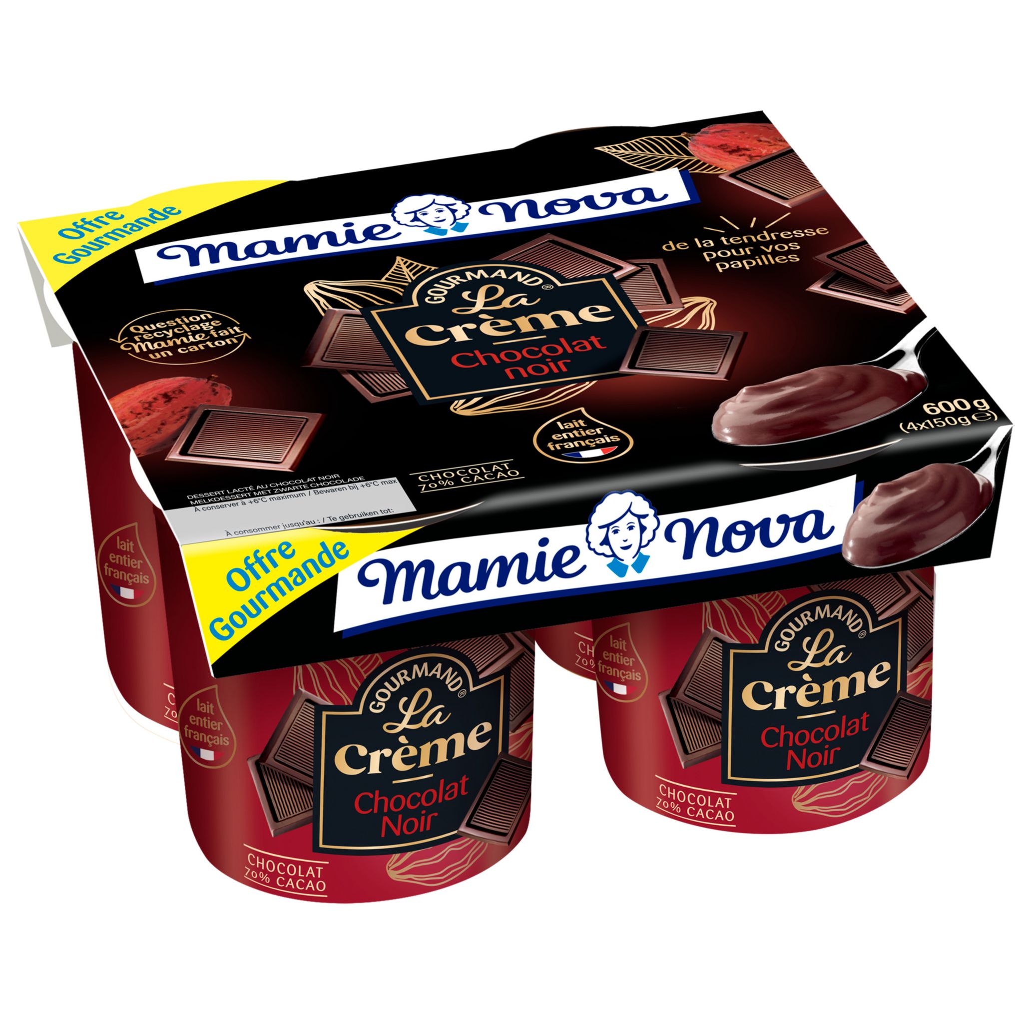 MAMIE NOVA Crème gourmande chocolat noir 4x150g pas cher - Auchan.fr