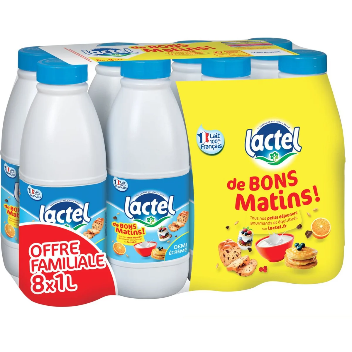 LACTEL Lait demi-écrémé petit-déjeuner 8x1l pas cher - Auchan.fr