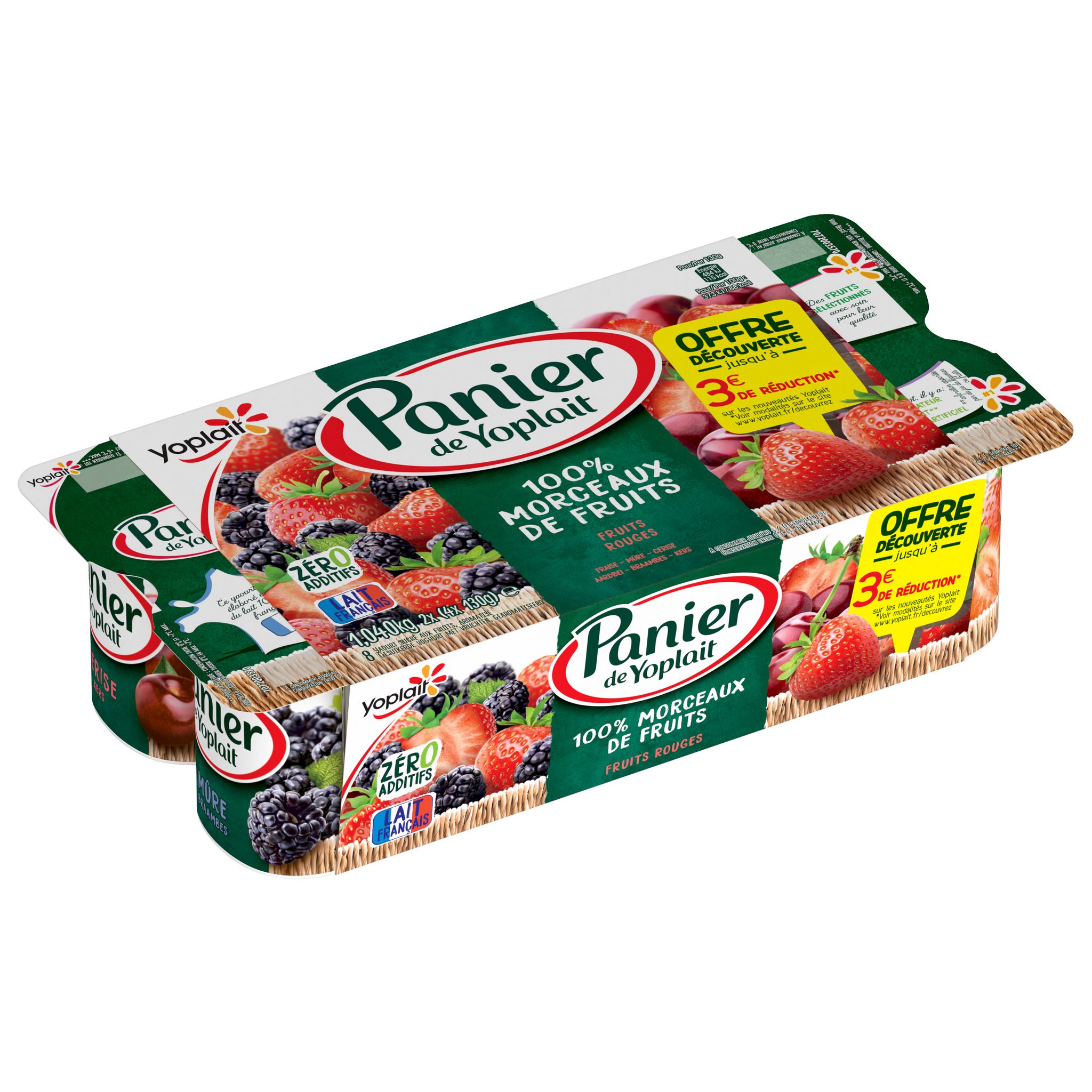PANIER DE YOPLAIT Yaourt 100% morceaux de fruits rouges 8x130g pas cher ...