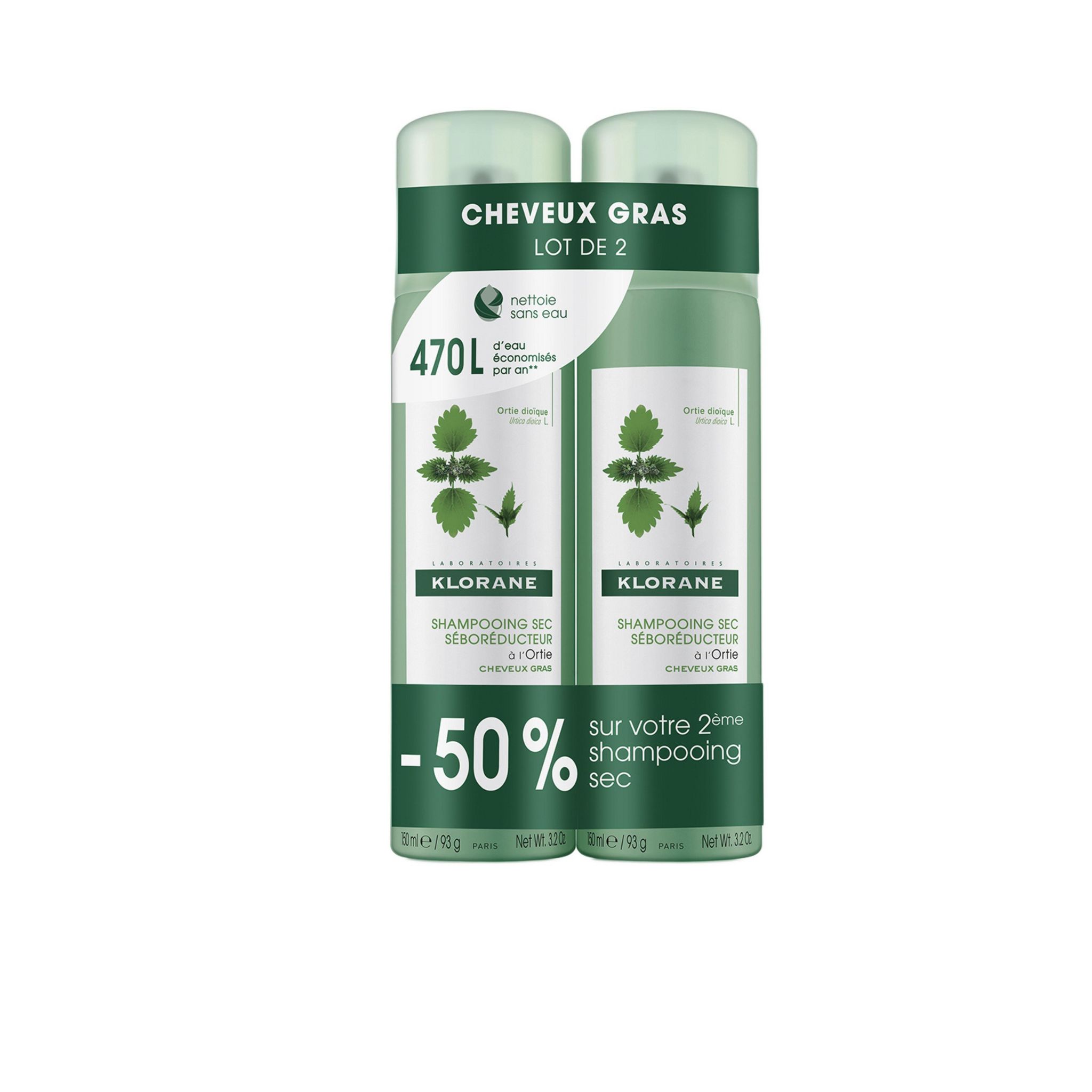 KLORANE Shampooing sec séboréducteur à l'ortie cheveux gras 2x150ml pas ...