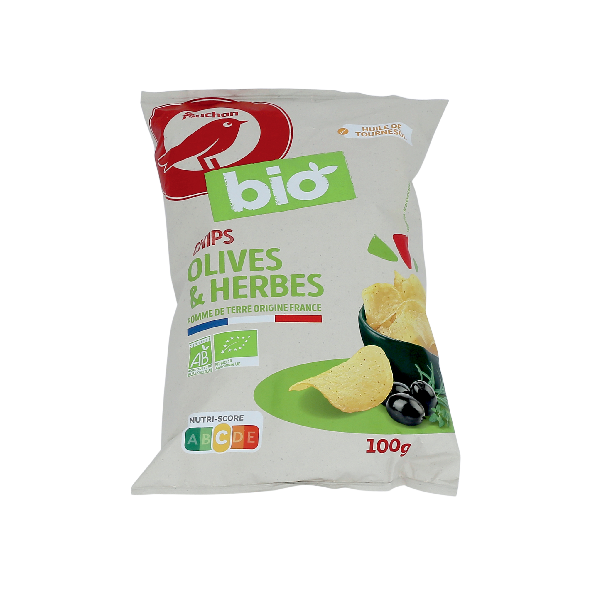 AUCHAN BIO Chips aromatisés aux olives et herbes de Provence 100g pas ...