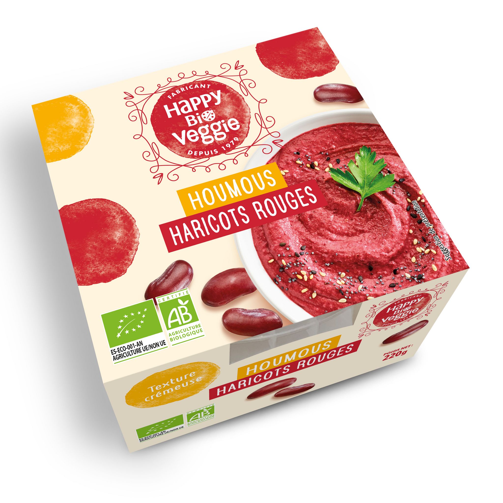 HAPPY BIO VEGGIE Houmous aux haricots rouges bio 220g pas cher - Auchan.fr