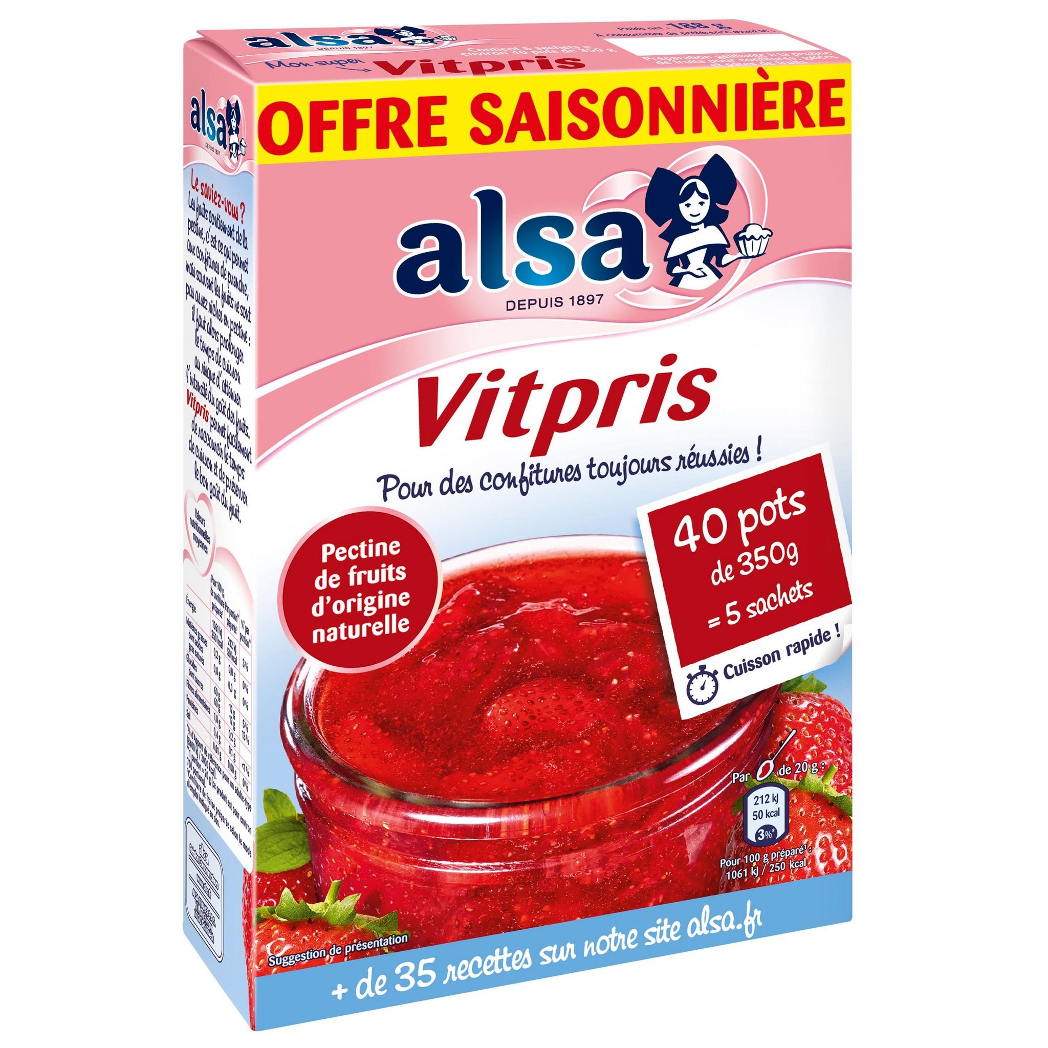 ALSA Vitpris Extra Gélifiant à la pectine de fruit pour confiture 188G ...