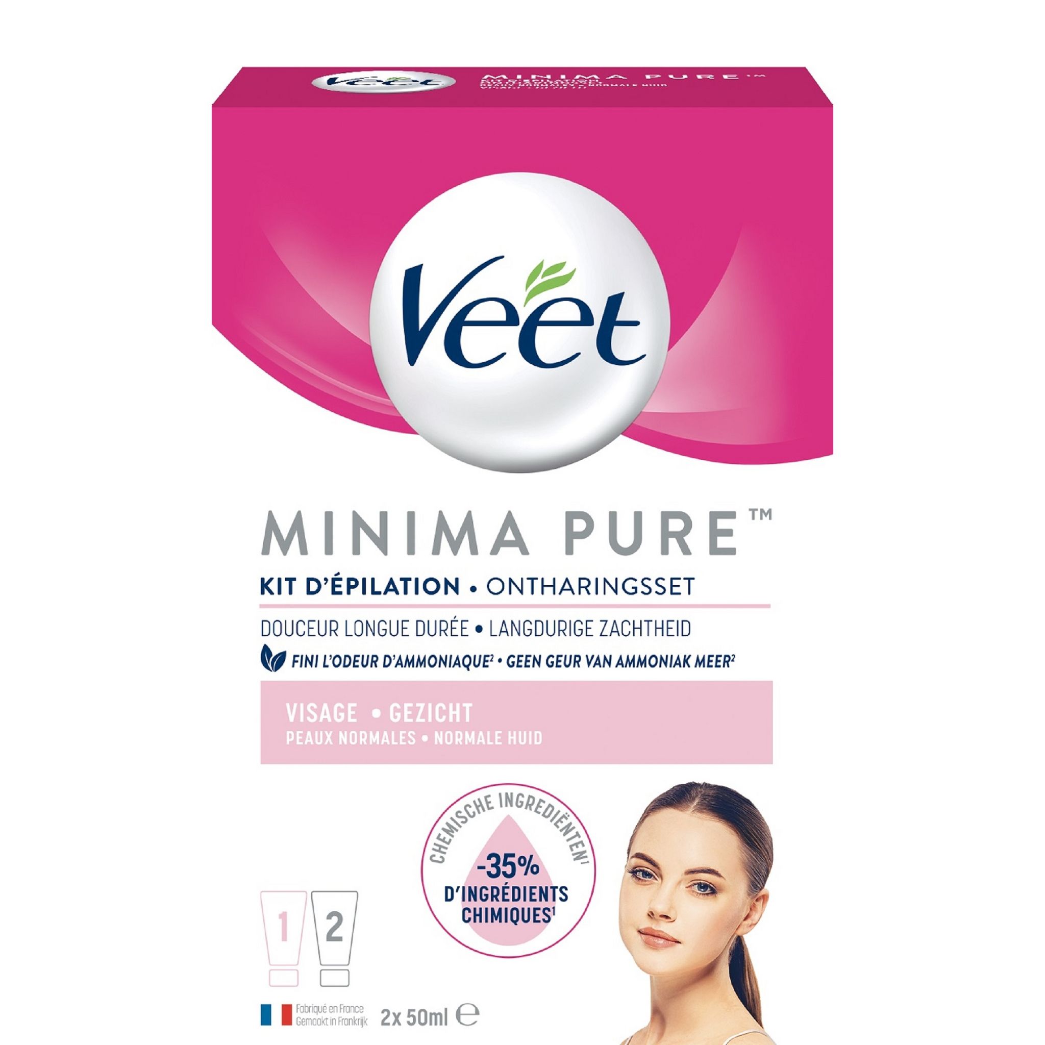 VEET Minima Pure Kit d'épilation pour le visage peaux normales 2 crèmes de 50ml 1 Kit pas cher ...