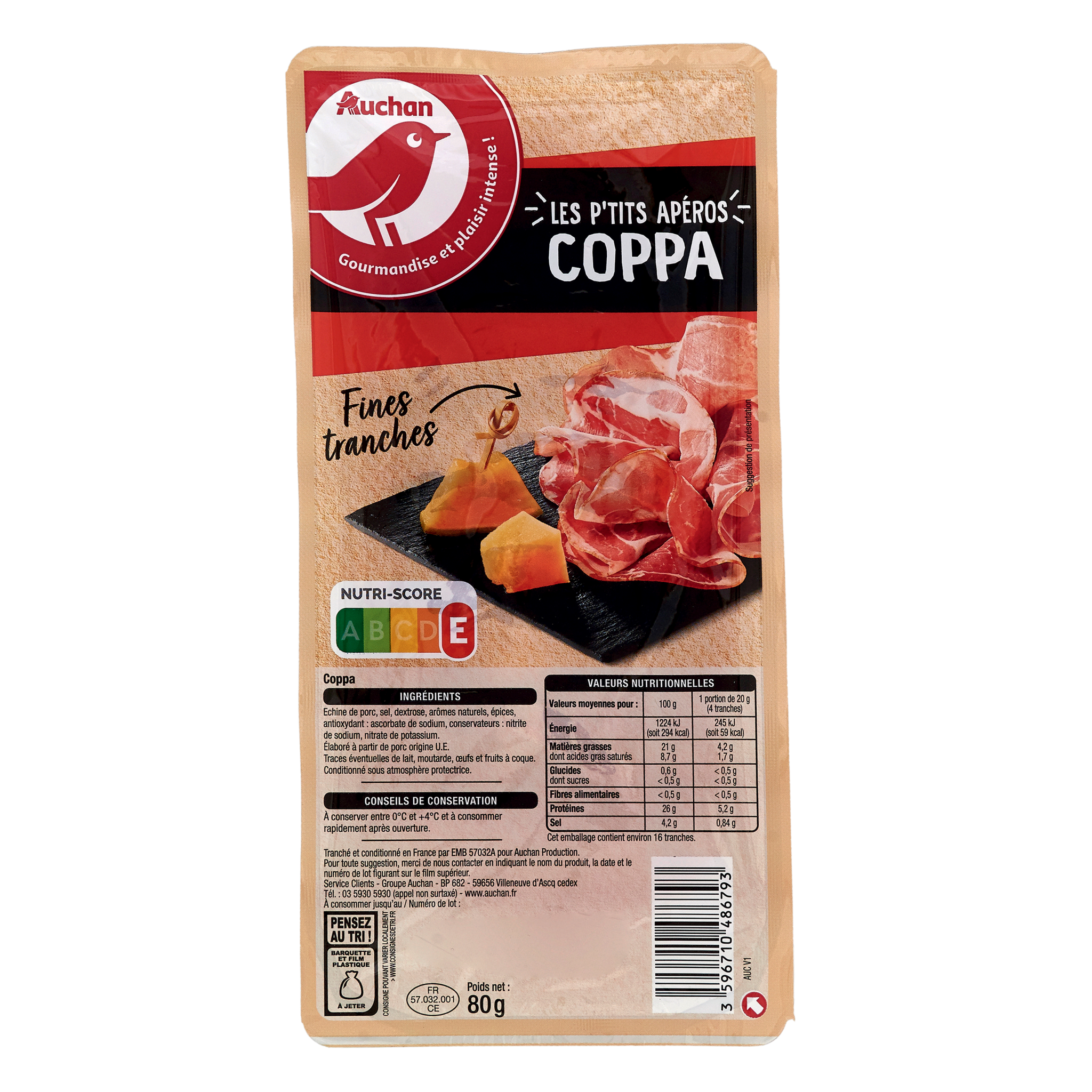 AUCHAN Les p'tits apéros coppa fines tranches 80g pas cher - Auchan.fr