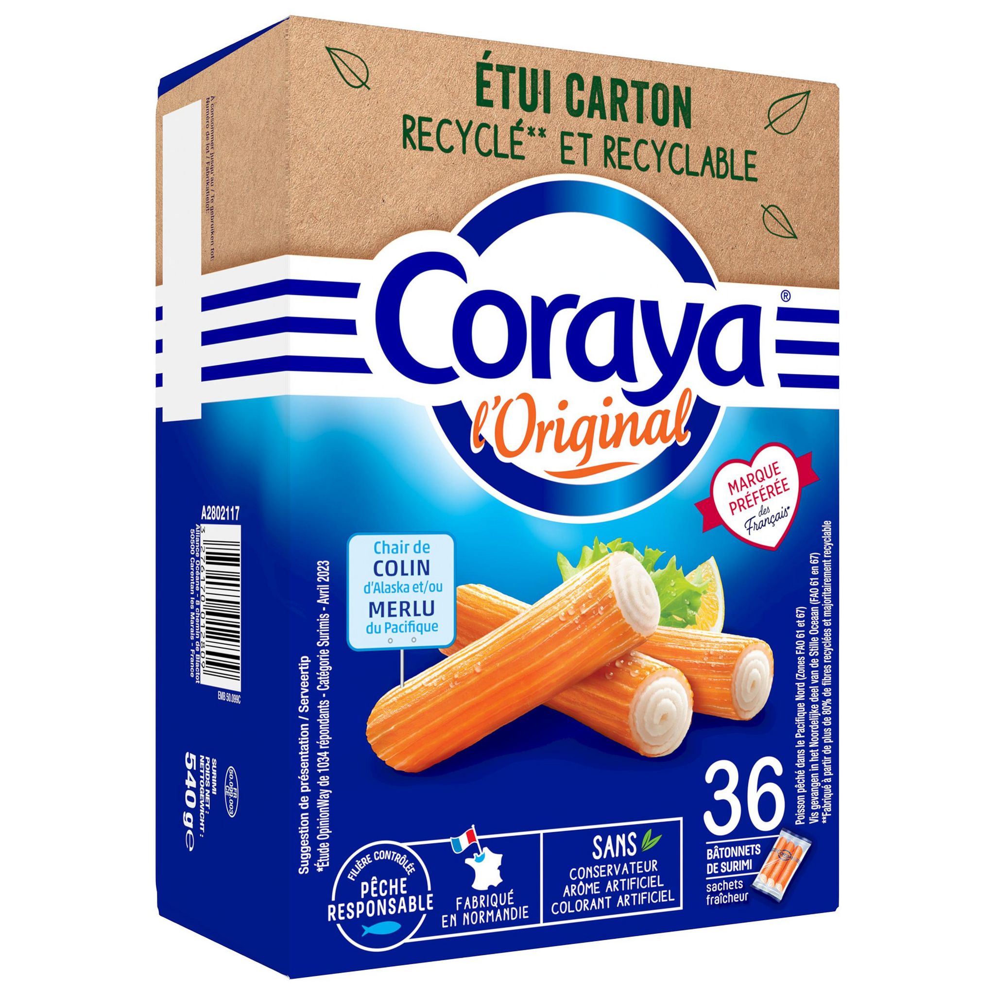 CORAYA L'original bâtonnets de surimi sachets fraicheur 36 pièces 540g ...
