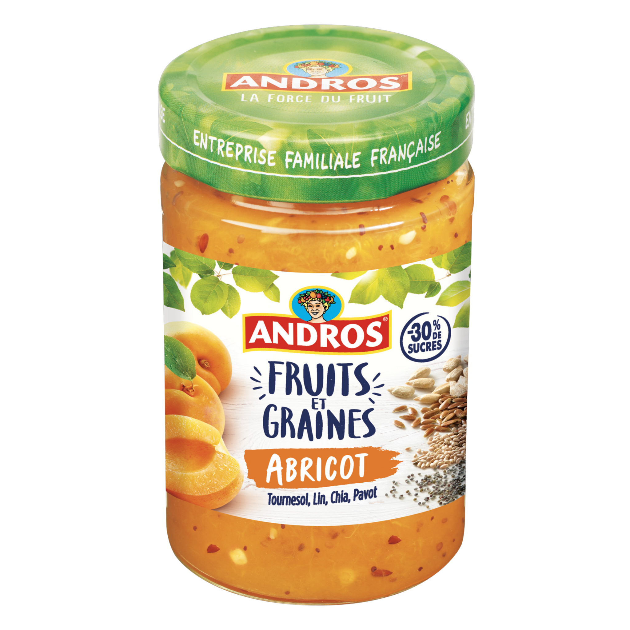 ANDROS Fruits et graines confiture d'abricot tournesol lin chia et ...