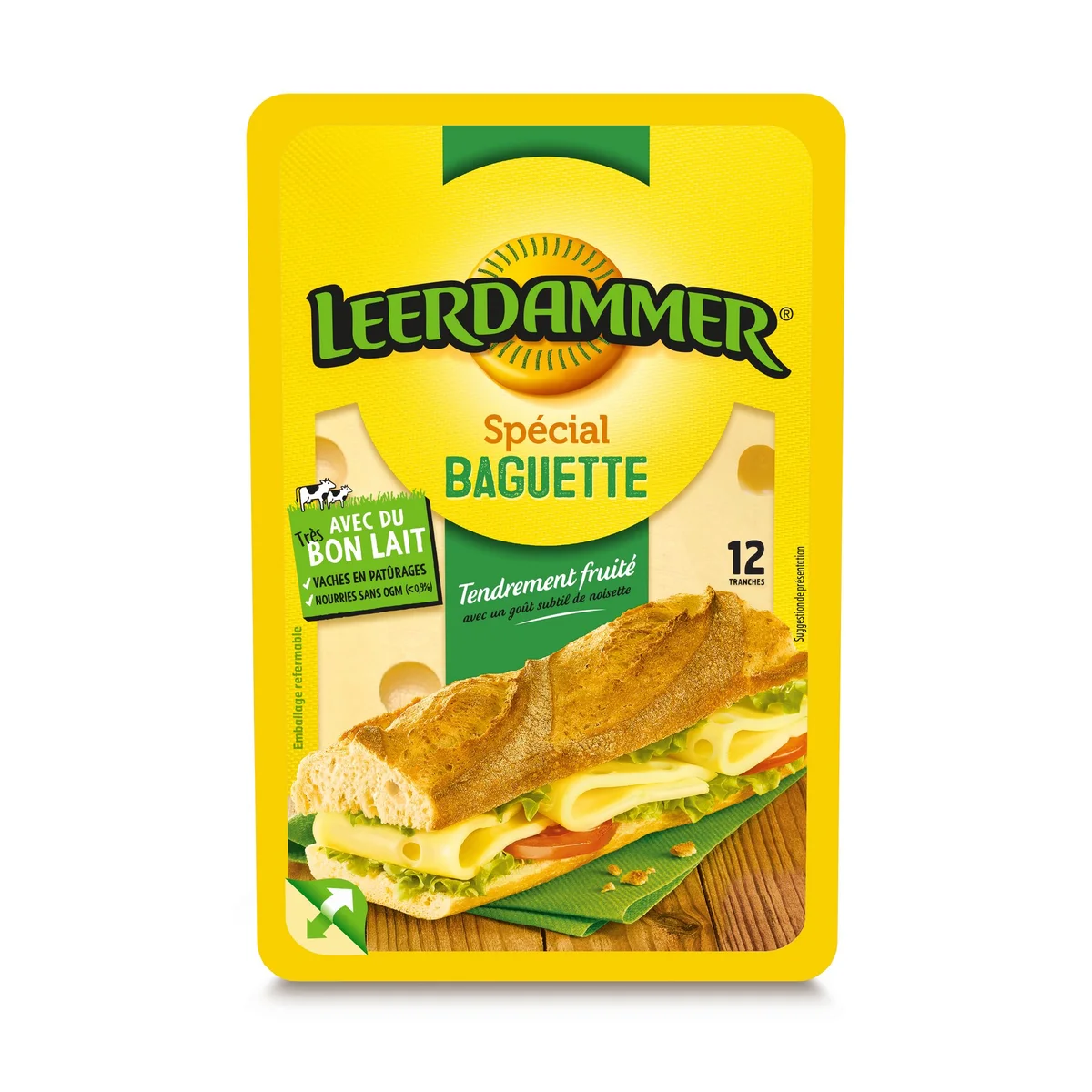 LEERDAMMER Fromage nature spécial baguette en tranche 16 tranches 160g ...